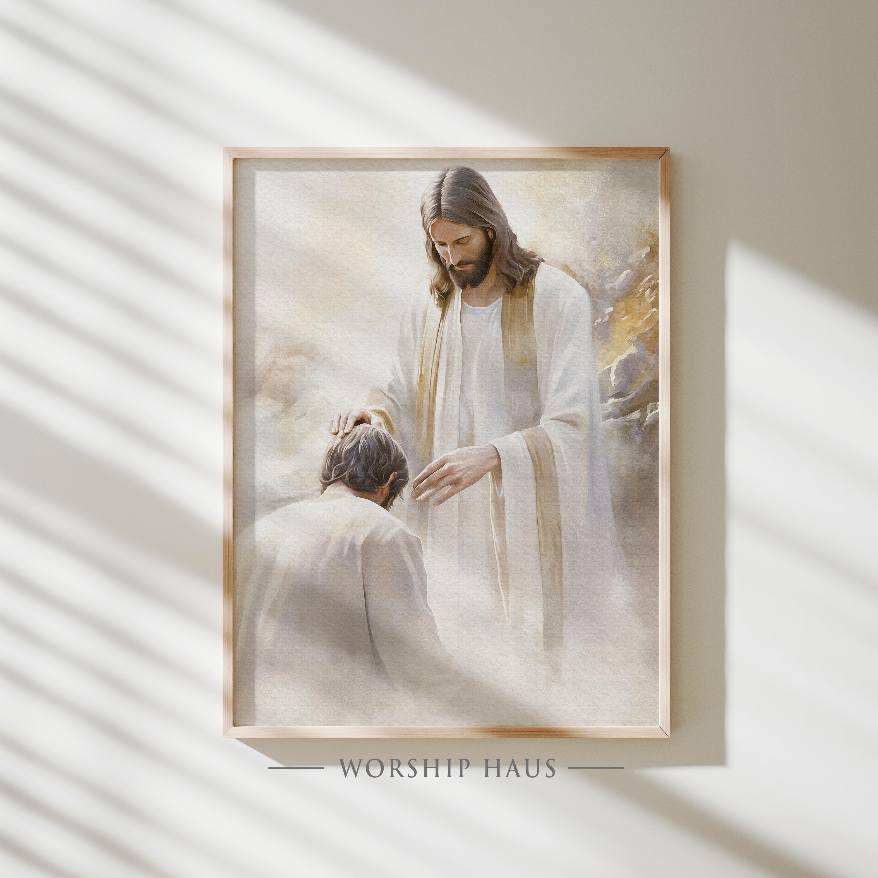 The Touch Of Grace Christian Jesus And Girl Scene Faith Poster Lds Art ...