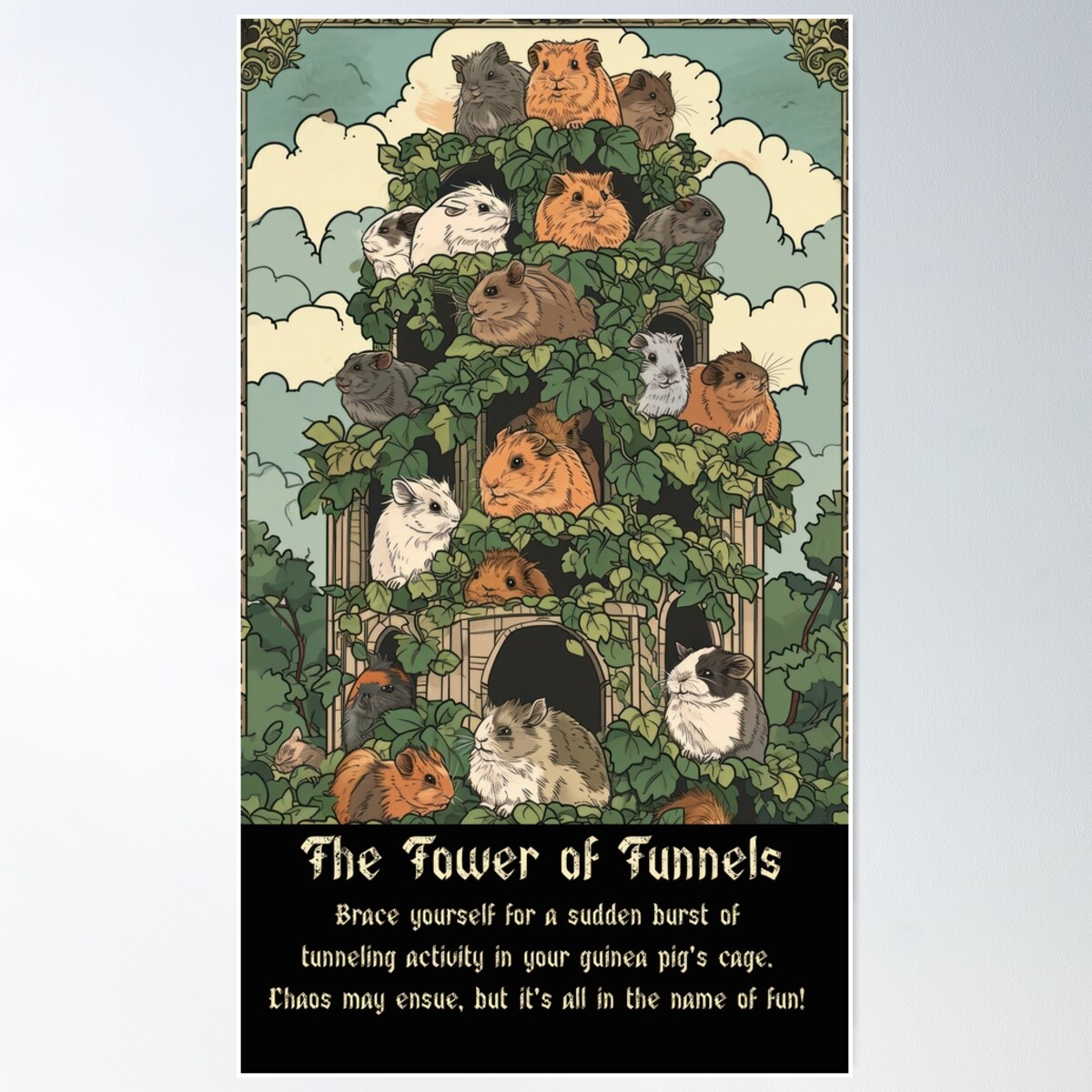 The Tower' Funny Guinea Pig Tarot Poster Wall Art, Modern Wall Decor ...