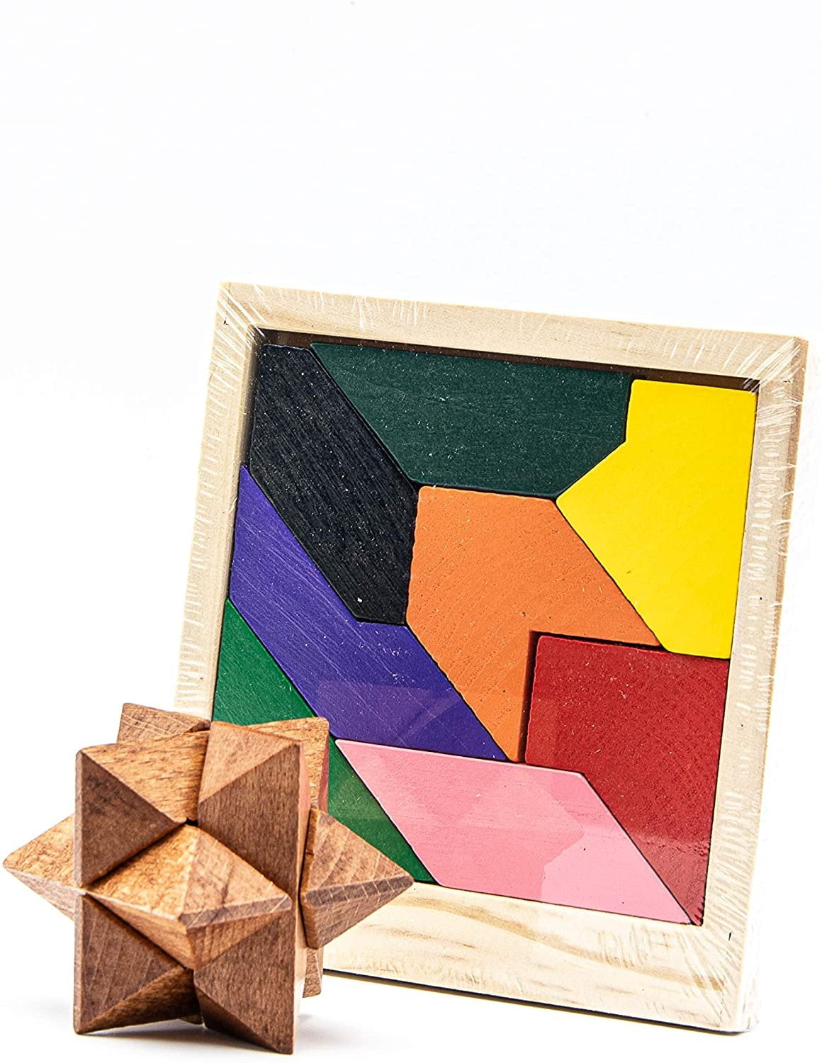 The Toy Network Wooden Brain Teaser and Wooden Tangram Puzzles - Mind ...