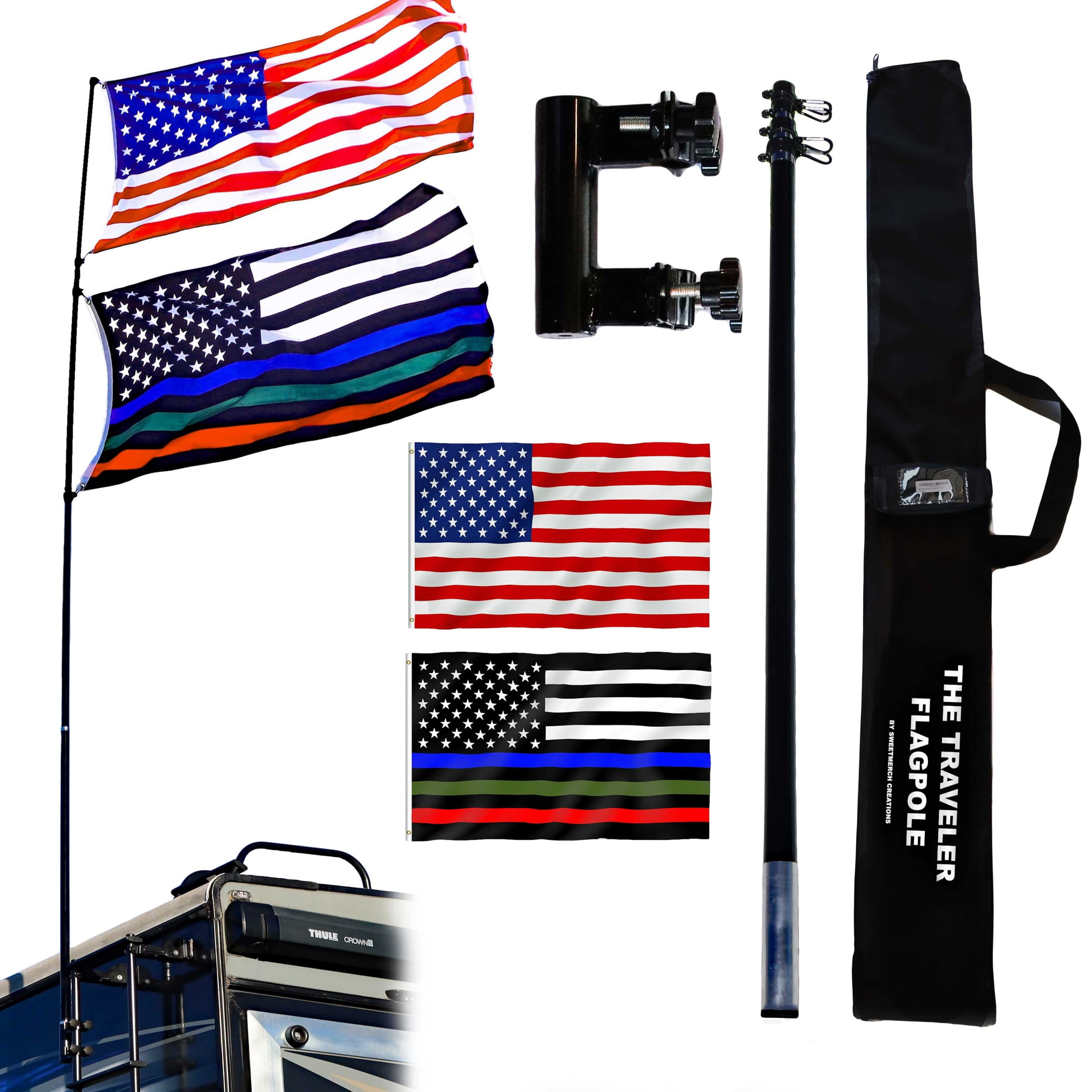 The Traveler Two Flag Rv Ladder Flag Pole Kit Includes Two Beautiful 3x5 Flags Steel Rv Flag