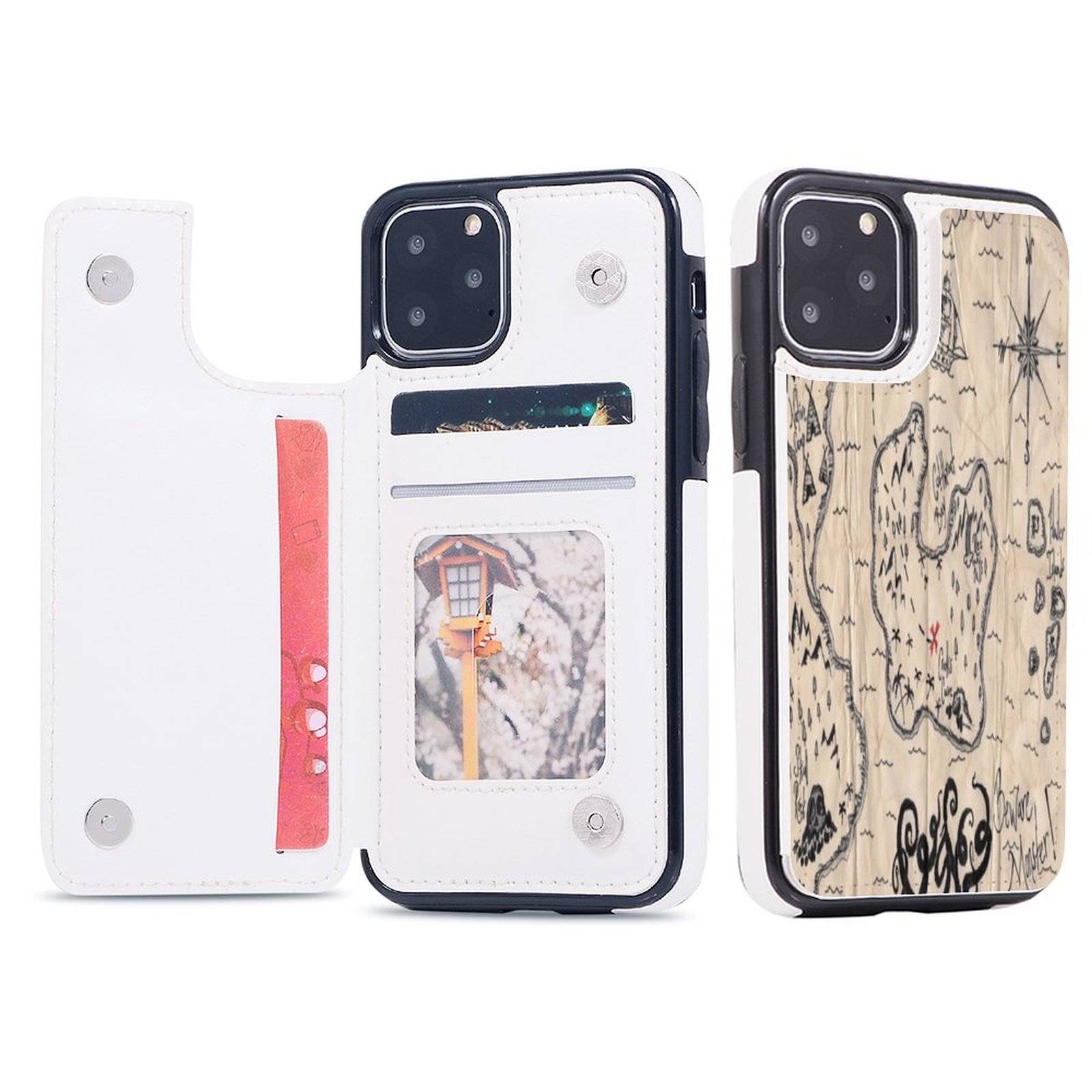 The Treasure Map Leather Wallet Case for iPhone 16 15 14 13 12 11 Pro ...