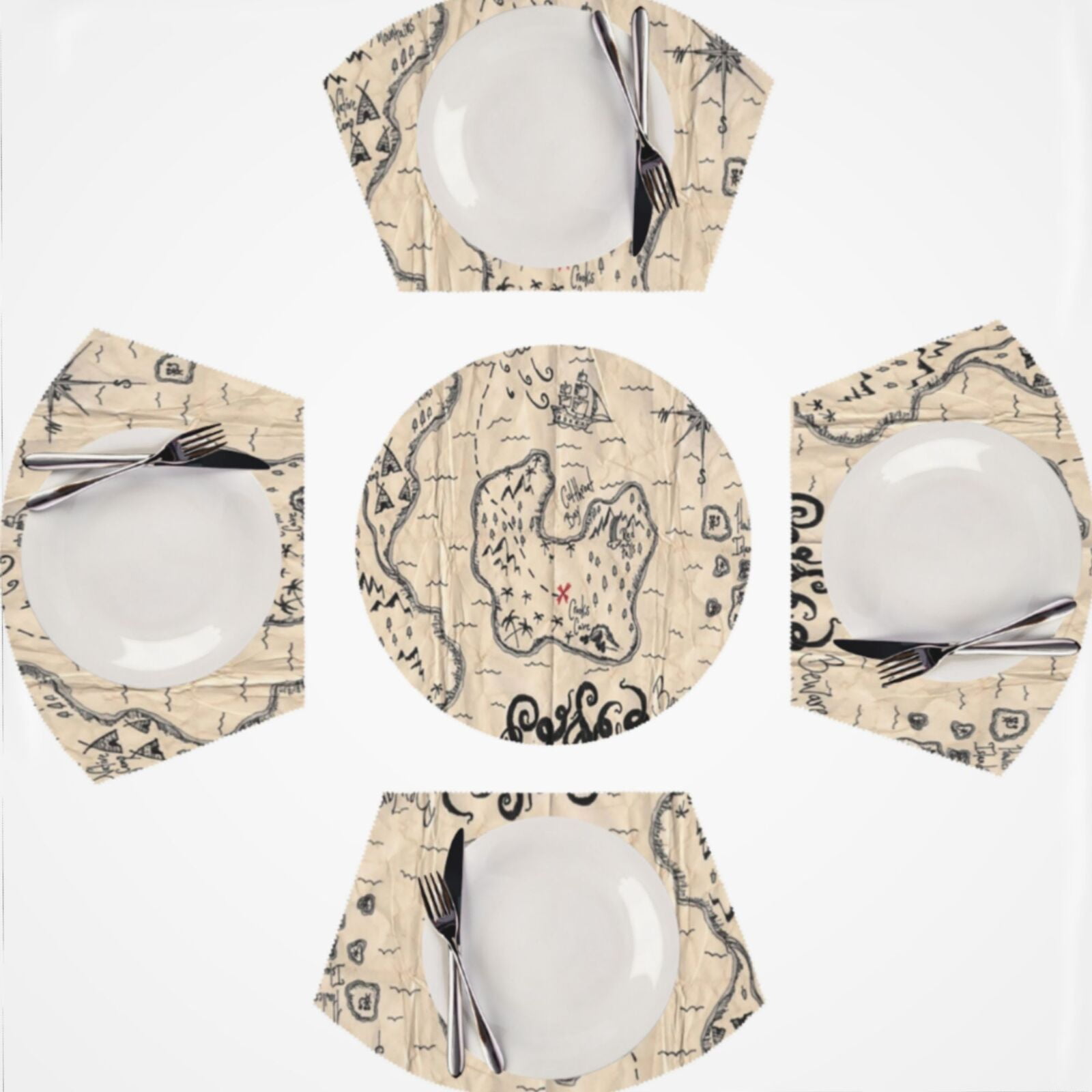 The Treasure Map Round Table Placemats Set Of 5 Wedge Table Mats ...