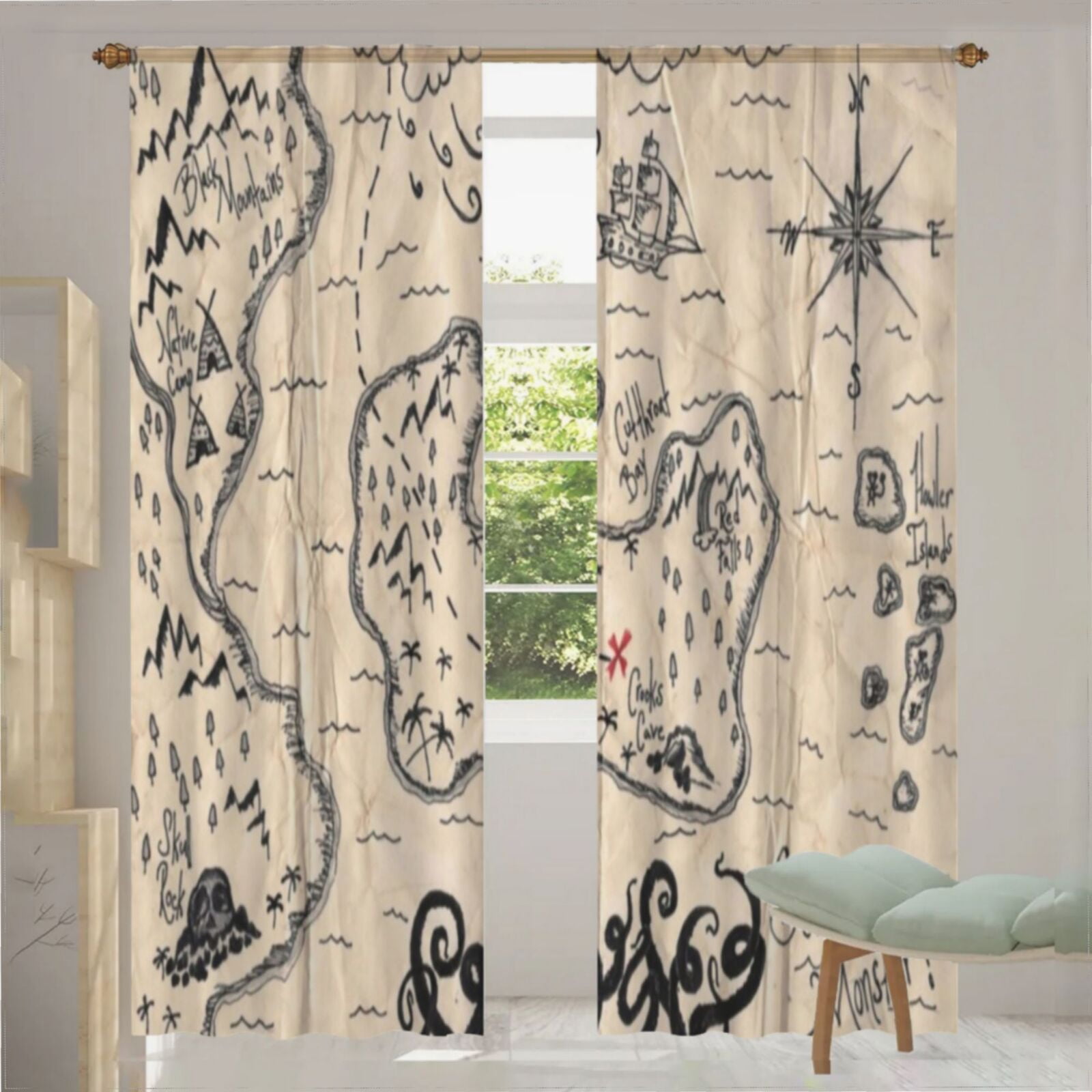 The Treasure Map Tulle Sheer Window Curtains For Living Room Kitchen ...