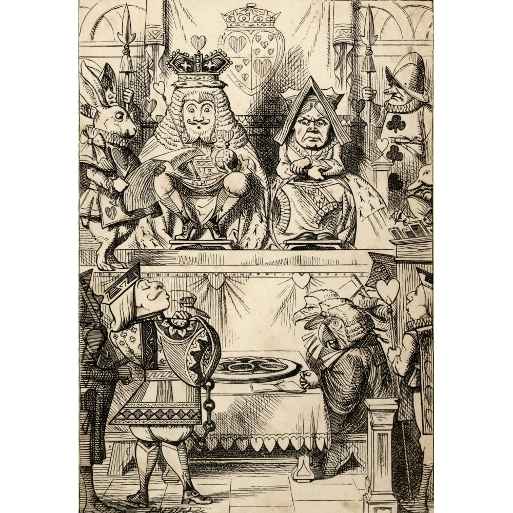 The Trial Of The Knave Of Hearts With The King And Queen Of Hearts Above Illustration By John ...