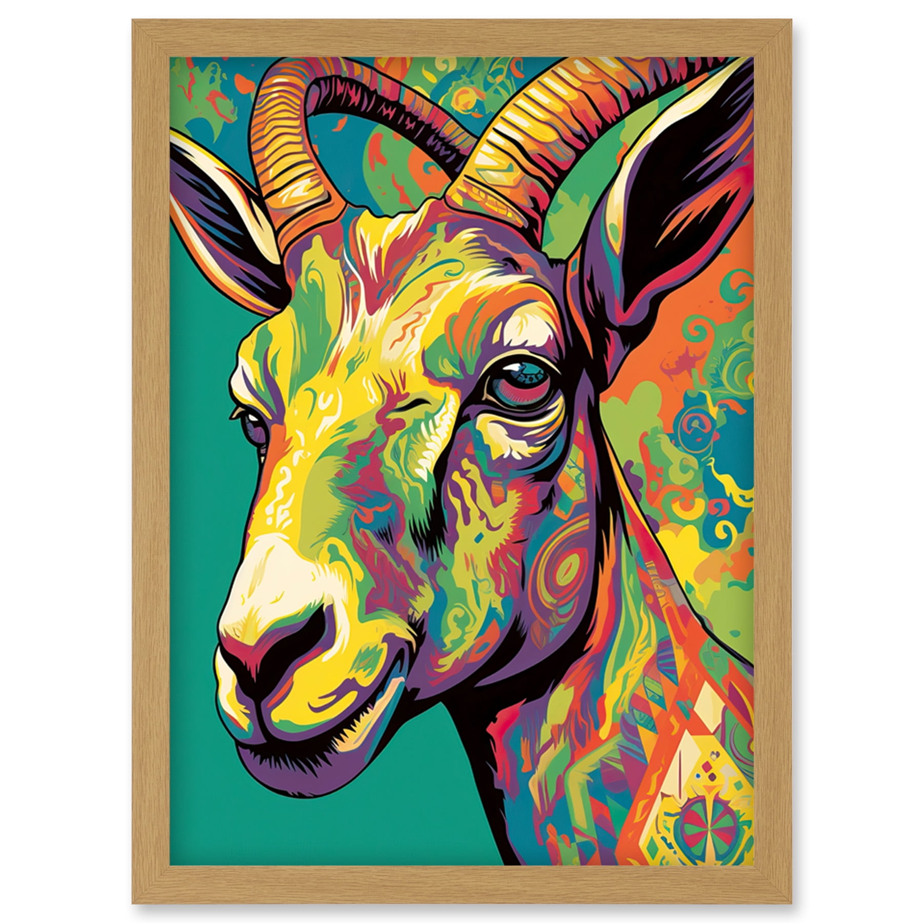 The Trippy Goat Psychedelic Portrait Vibrant Colourful Patterns Modern ...