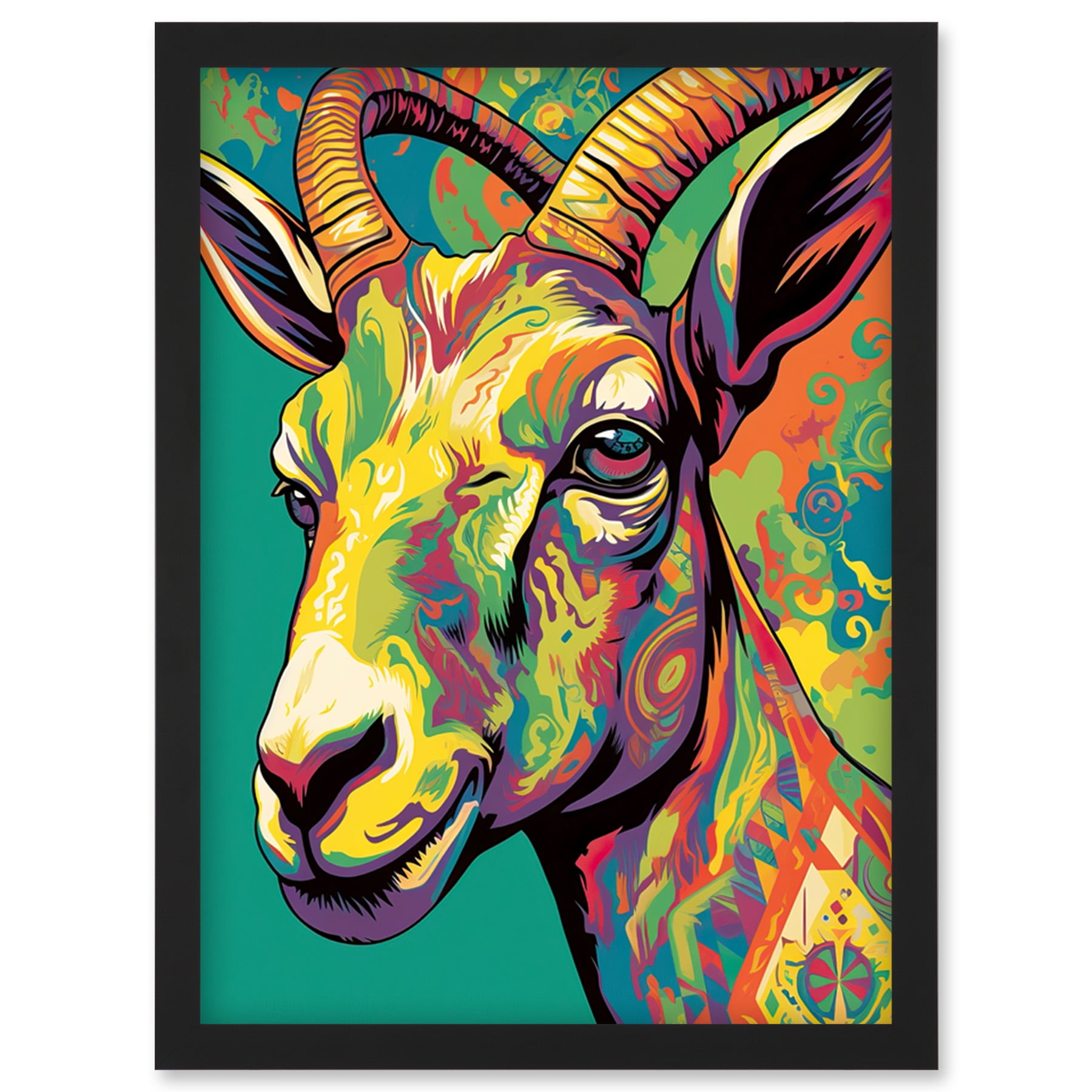The Trippy Goat Psychedelic Portrait Vibrant Colourful Patterns Modern ...