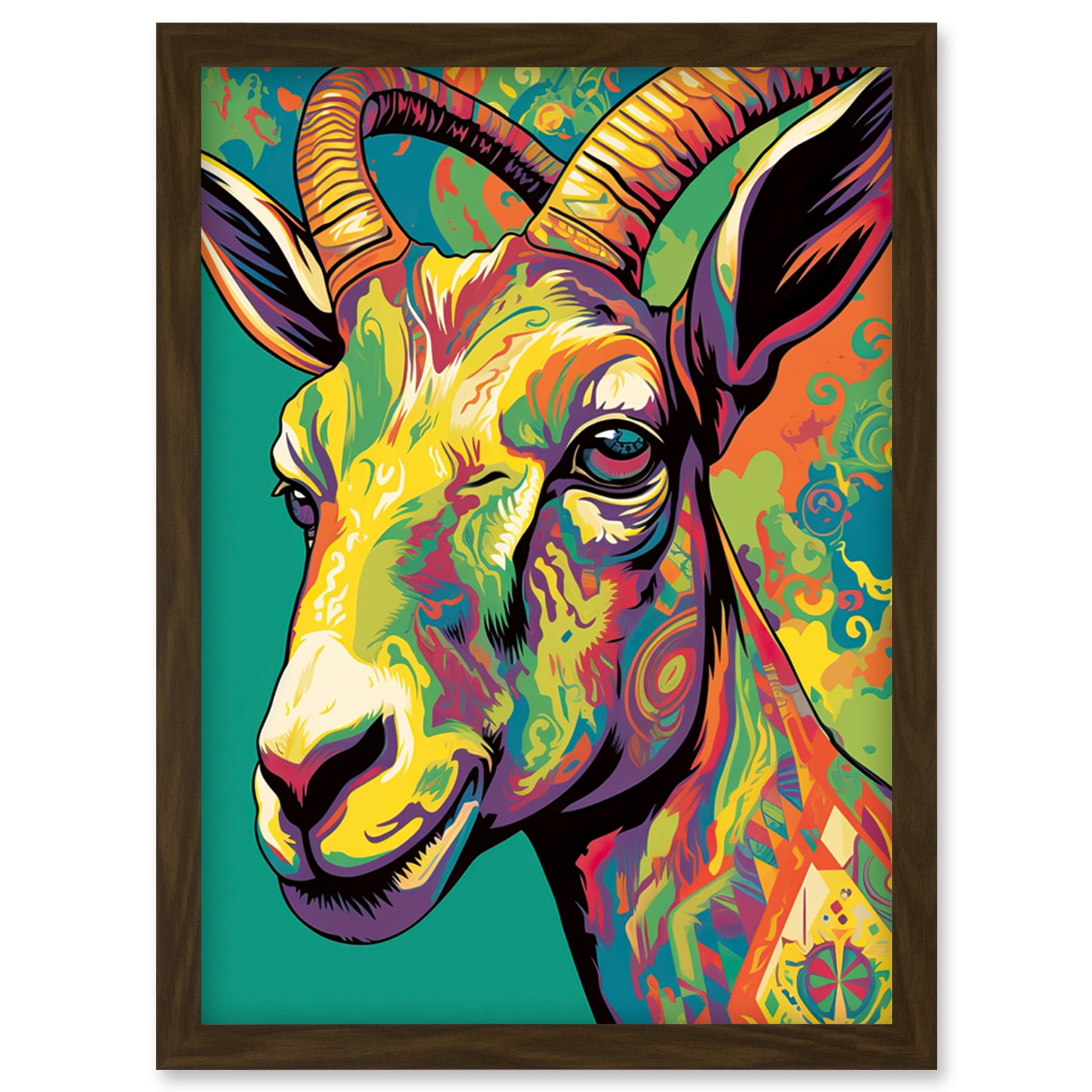 The Trippy Goat Psychedelic Portrait Vibrant Colourful Patterns Modern ...