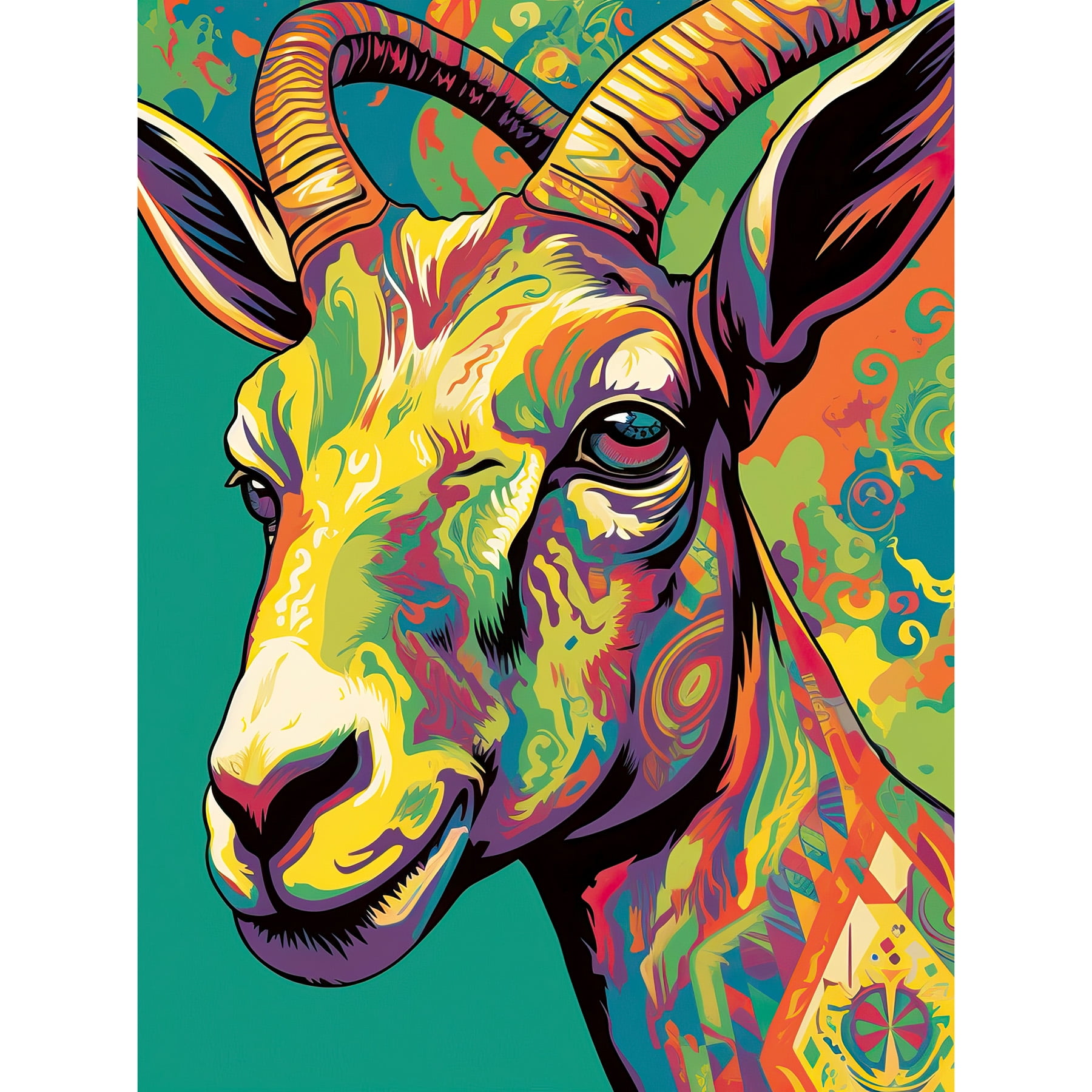 The Trippy Goat Psychedelic Portrait Vibrant Colourful Patterns Modern ...