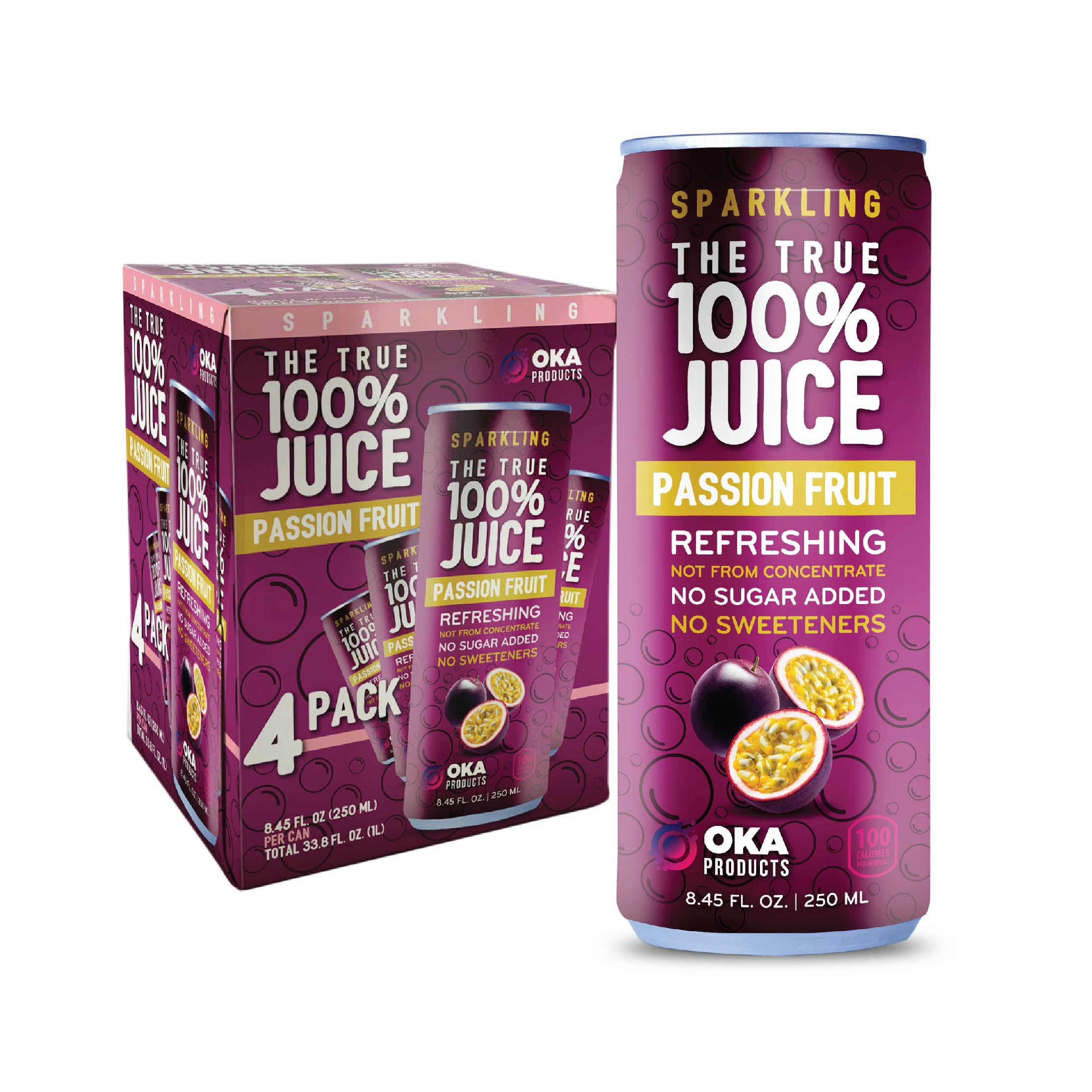 True 100% Sparkling Passion Fruit Juice Drink, No Added Sugar, 4pack, 8 ...