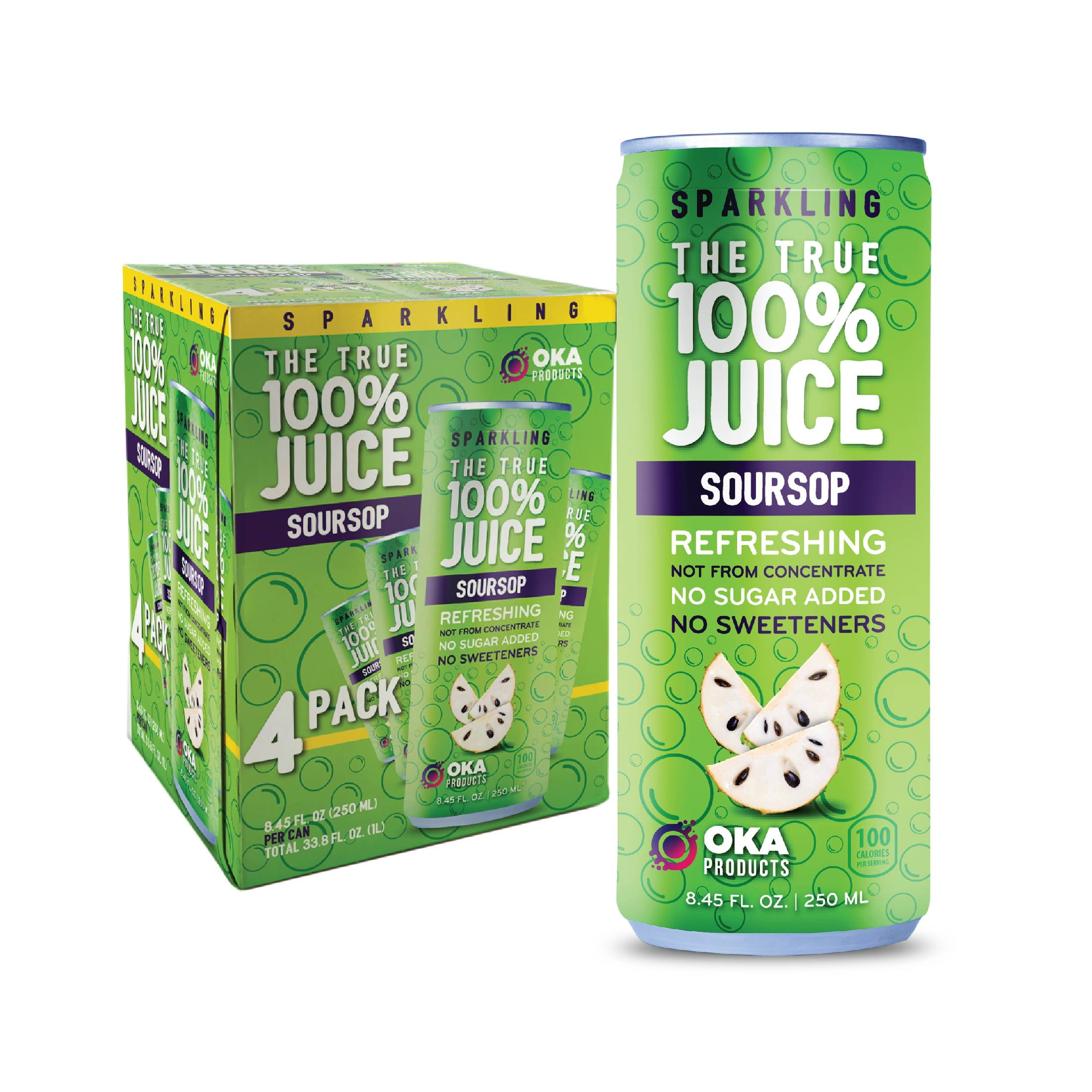 Oka Products - True 100% Soursop Fruit Juice Drink, Sparkling, No Added Sugar, 4-Pack, 8.45 fl ...