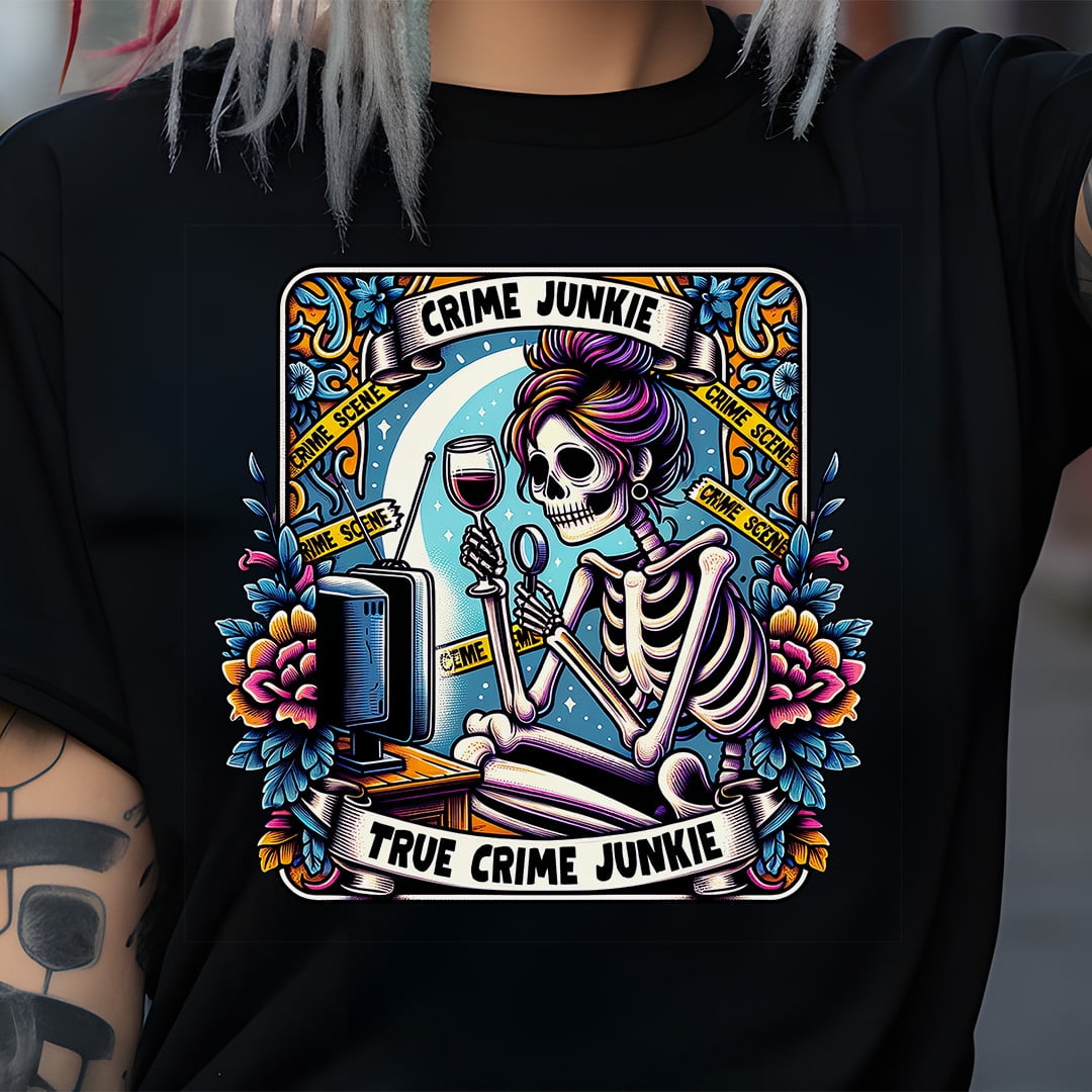 The True Crime Junkie Tarot Card T-Shirt Skeleton Detective Crime Lover ...