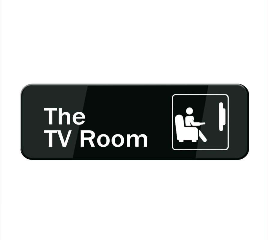 The Tv Room Sign, Signage White/Black Plastic Acrylic, 10" X 3' With ...