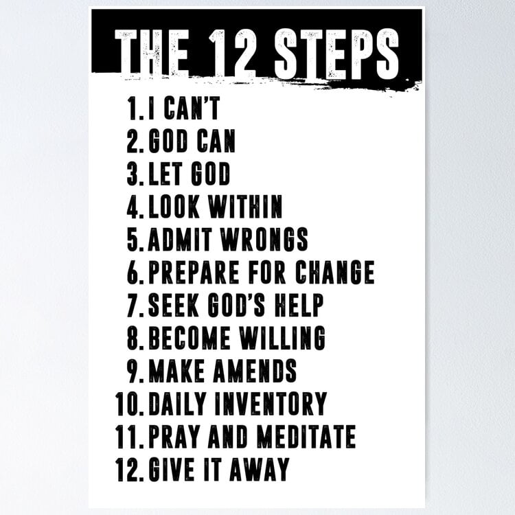 The Twelve (12) Steps Minimal Simple Art - AA, NA, OPA - Addiction ...