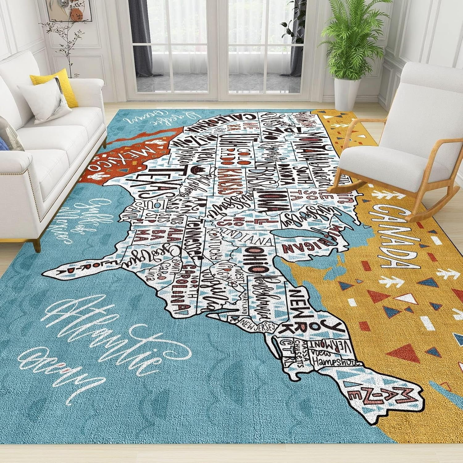 The USA Map Kids Area Rug Soft Kids Classroom Large Learning Floor Mat ...