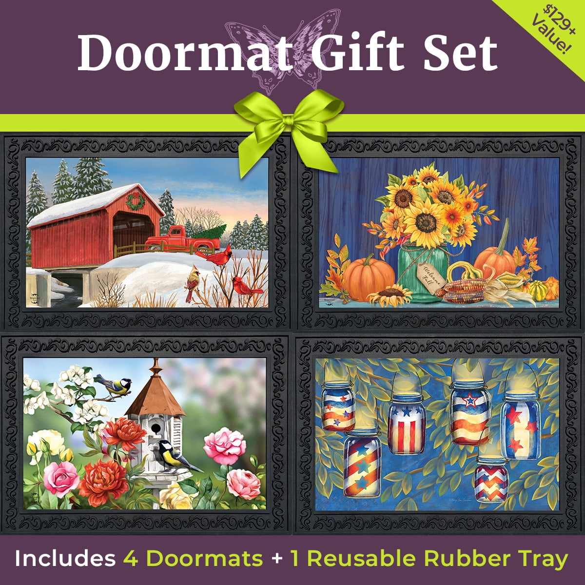 The Ultimate Seasonal Doormat Gift Set - 4 Inserts and Rubber Mat Tray ...