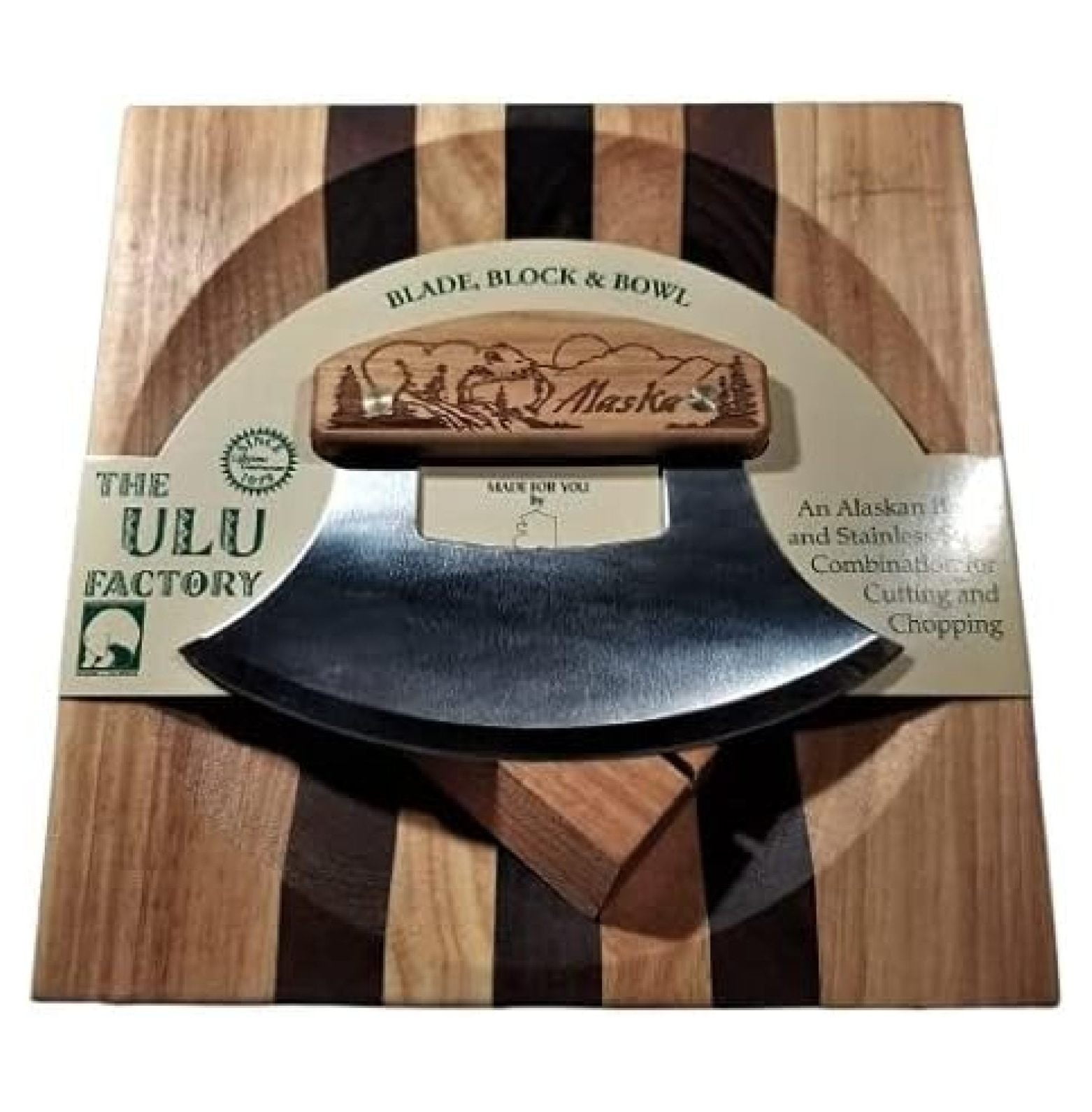 The Ulu Factory Ulu Knife and Chopping Bowl Board Set, Bear and ...