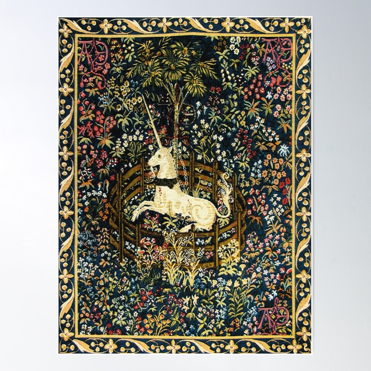 The Unicorn In Captivity Medieval Floral Tapestry Poster Wall Art ...