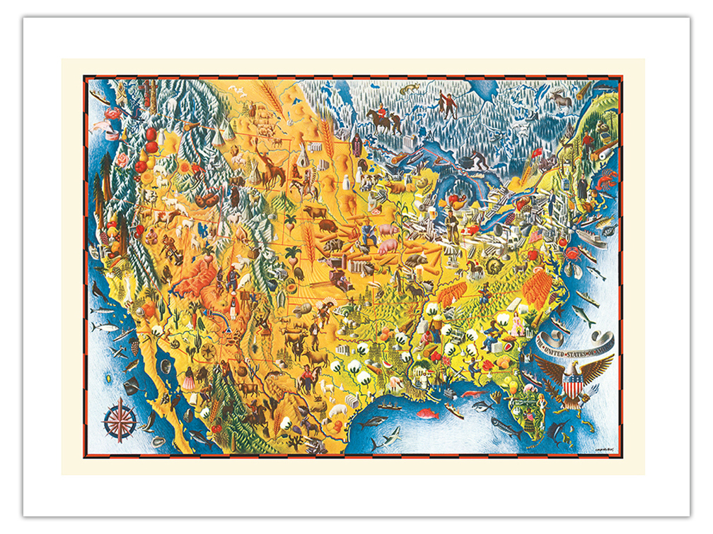 The United States of America - Vintage Pictorial Map by Miguel ...