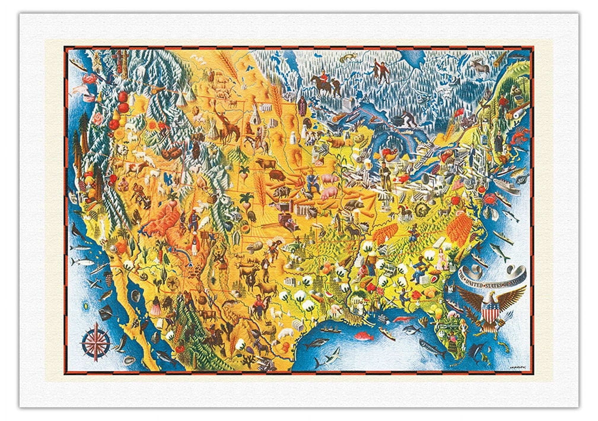 The United States of America - Vintage Pictorial Map by Miguel ...