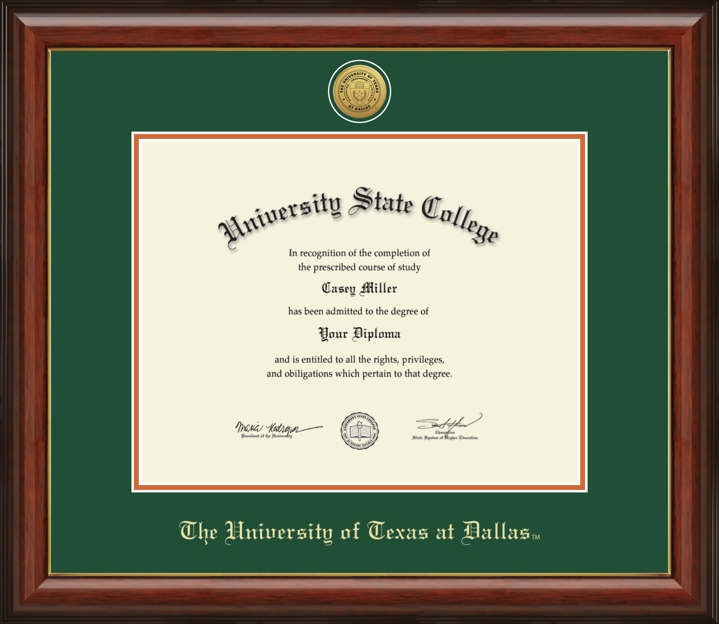The University of Texas at Dallas Diploma Frame, Document Size 14" x 11 ...