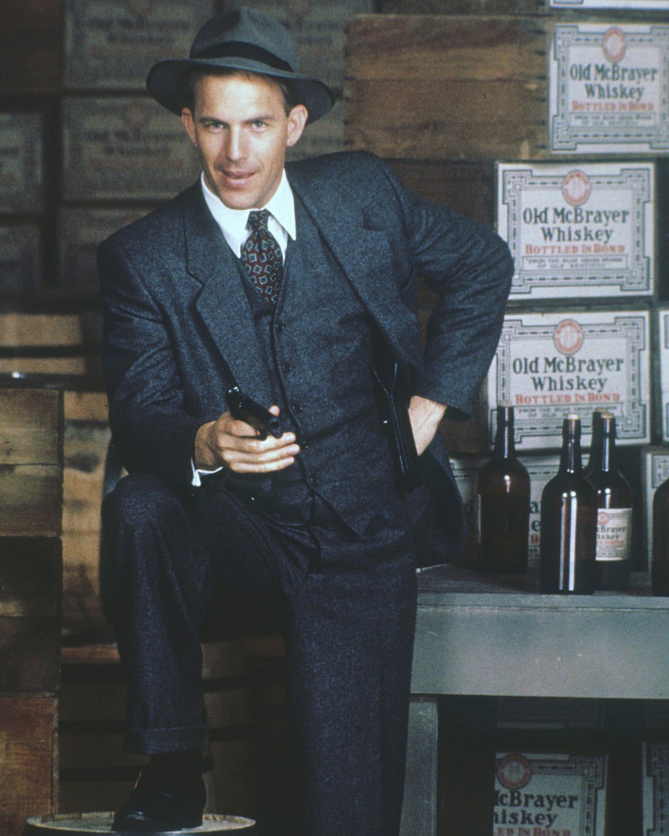 The Untouchables Kevin Costner posing with pistol gun and whisky ...