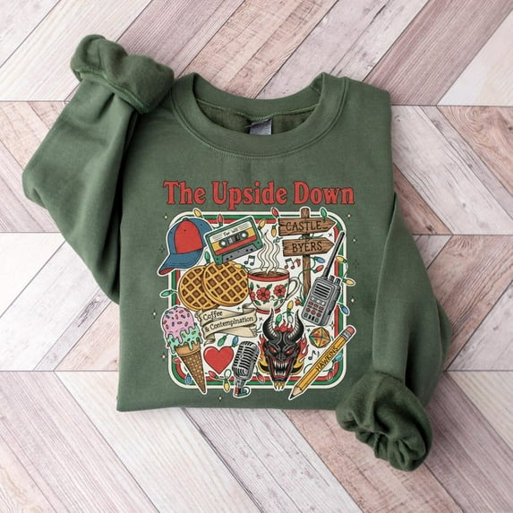 The Upside Down Sweatshirt – Retro Doodle Graphic Crewneck, Waffle and ...