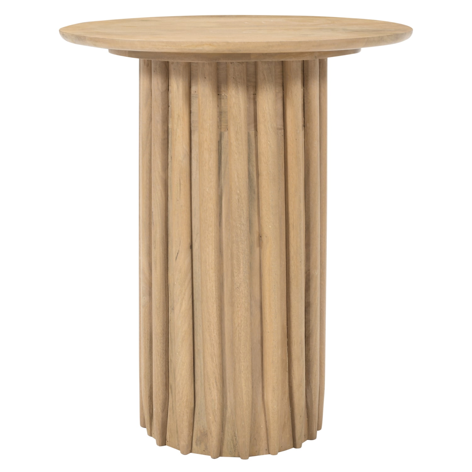 Side End Table- 20 Inch Round Top with Fluted Base in Natural Brown ...