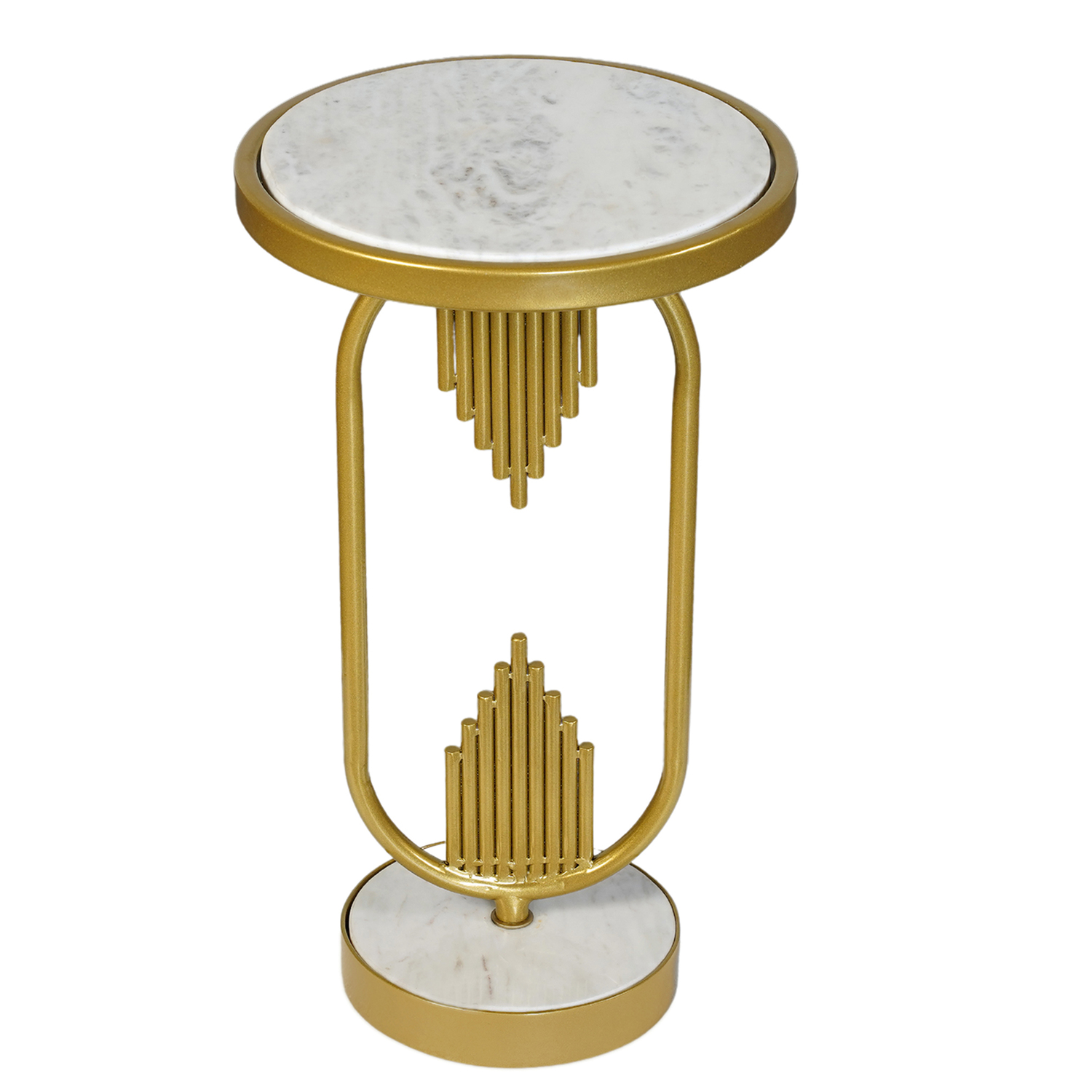 The Urban Port Soho Side End Table with Round Marble Top, Gold Oblong ...