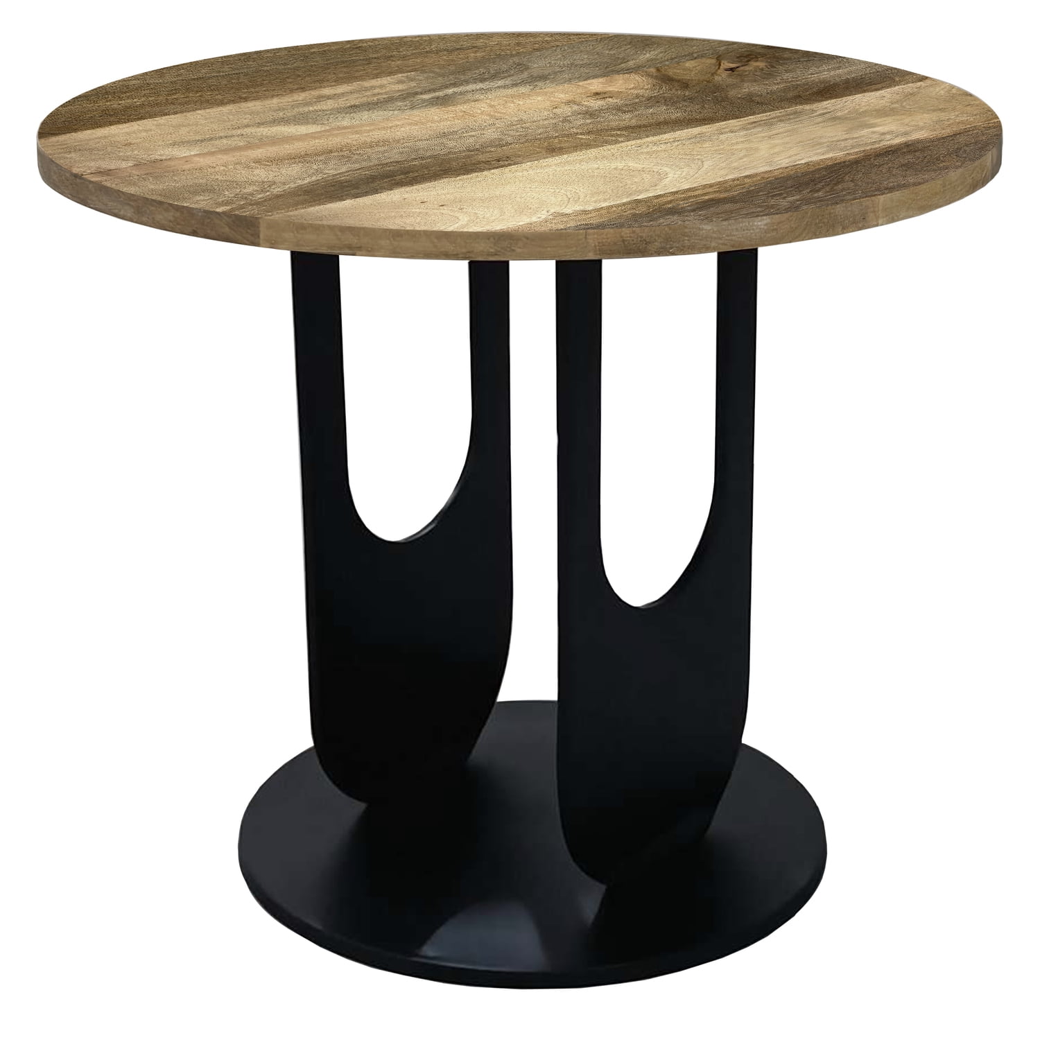 The Urban Port 22 in. Round Natural Mango Wood Top Black Iron U Shaped ...
