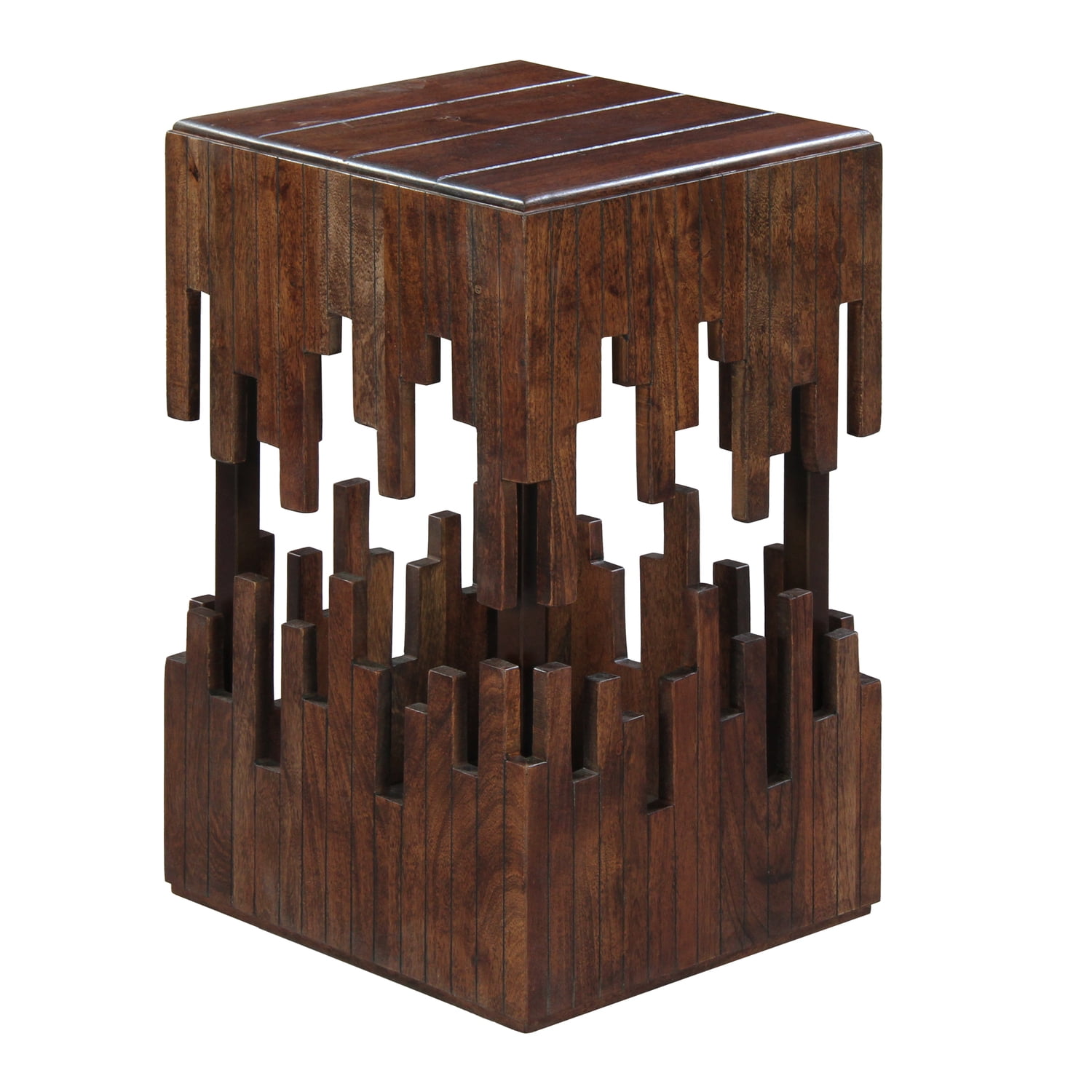 24 Inch Accent Side End Table- Brown Acacia Wood- Slatted Square Top ...