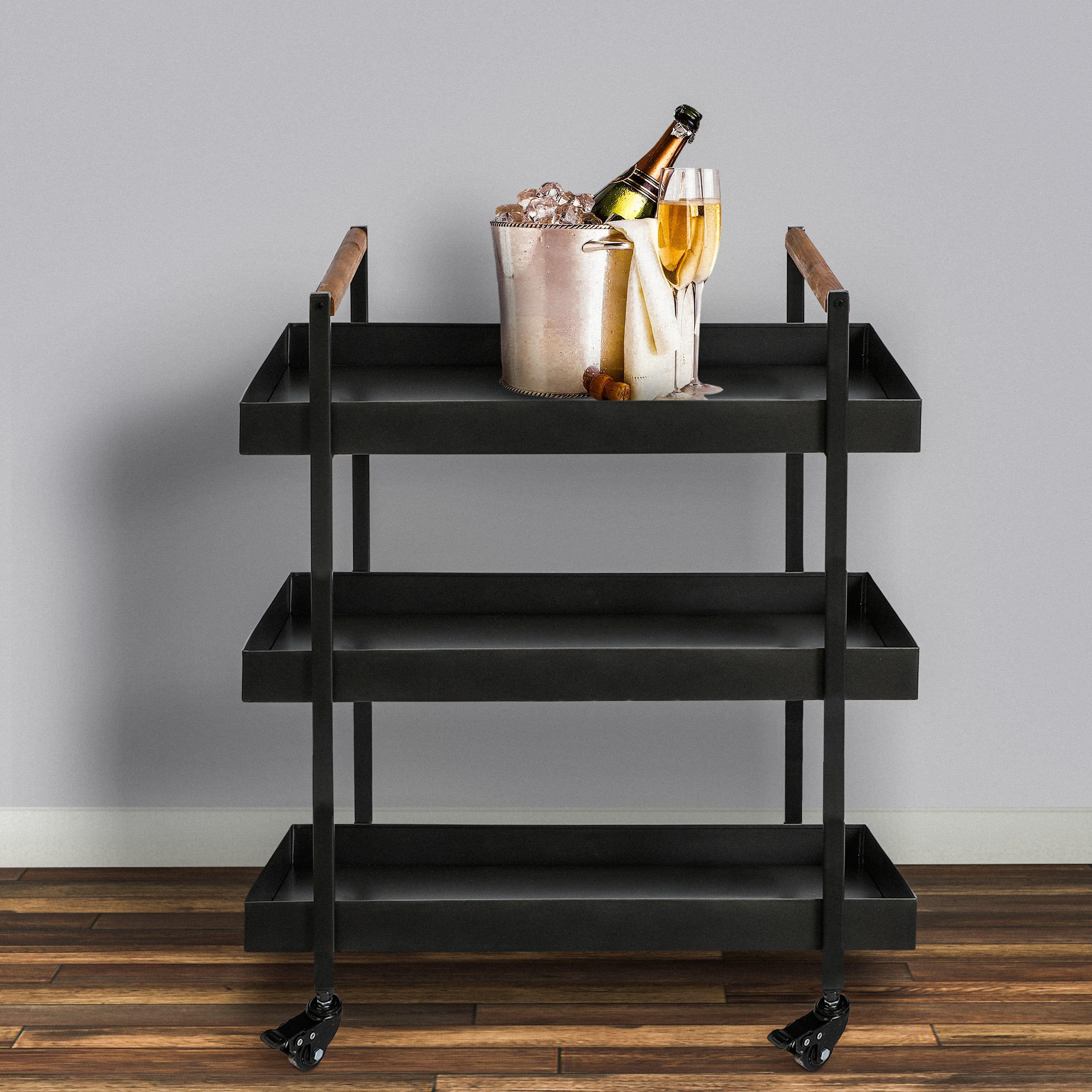 The Urban Port 3 Tier Bar Cart with Tray Shelves, Metal Frame, and ...