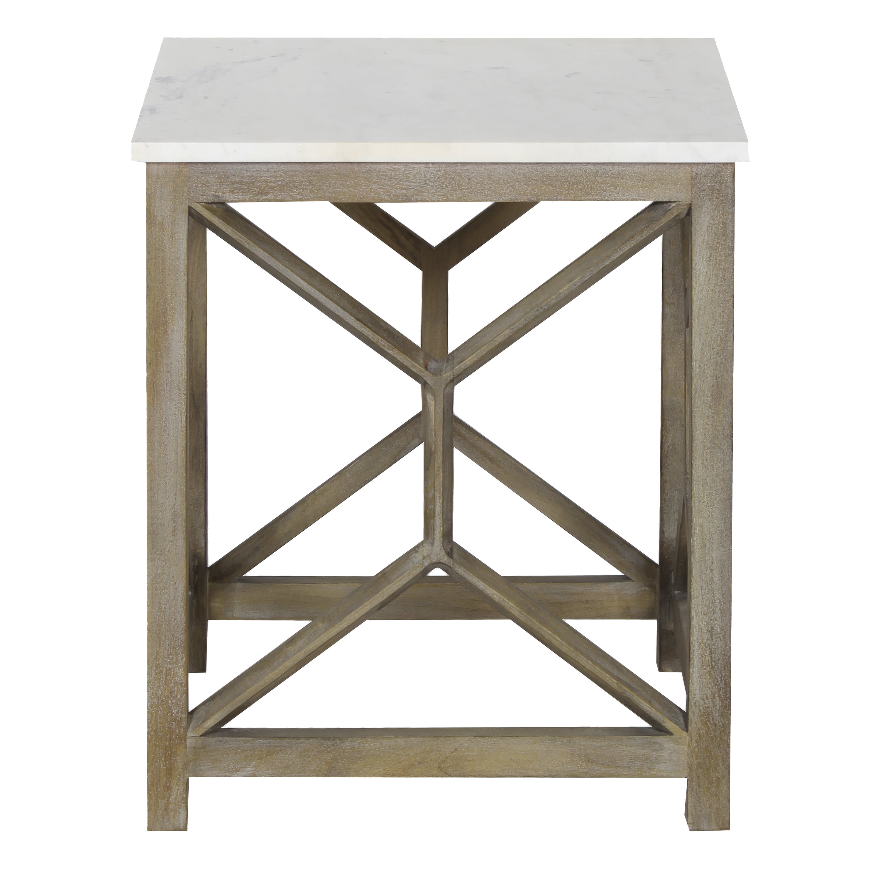 Agas Side End Table, 22 Inch Square White Genuine Marble Top ...