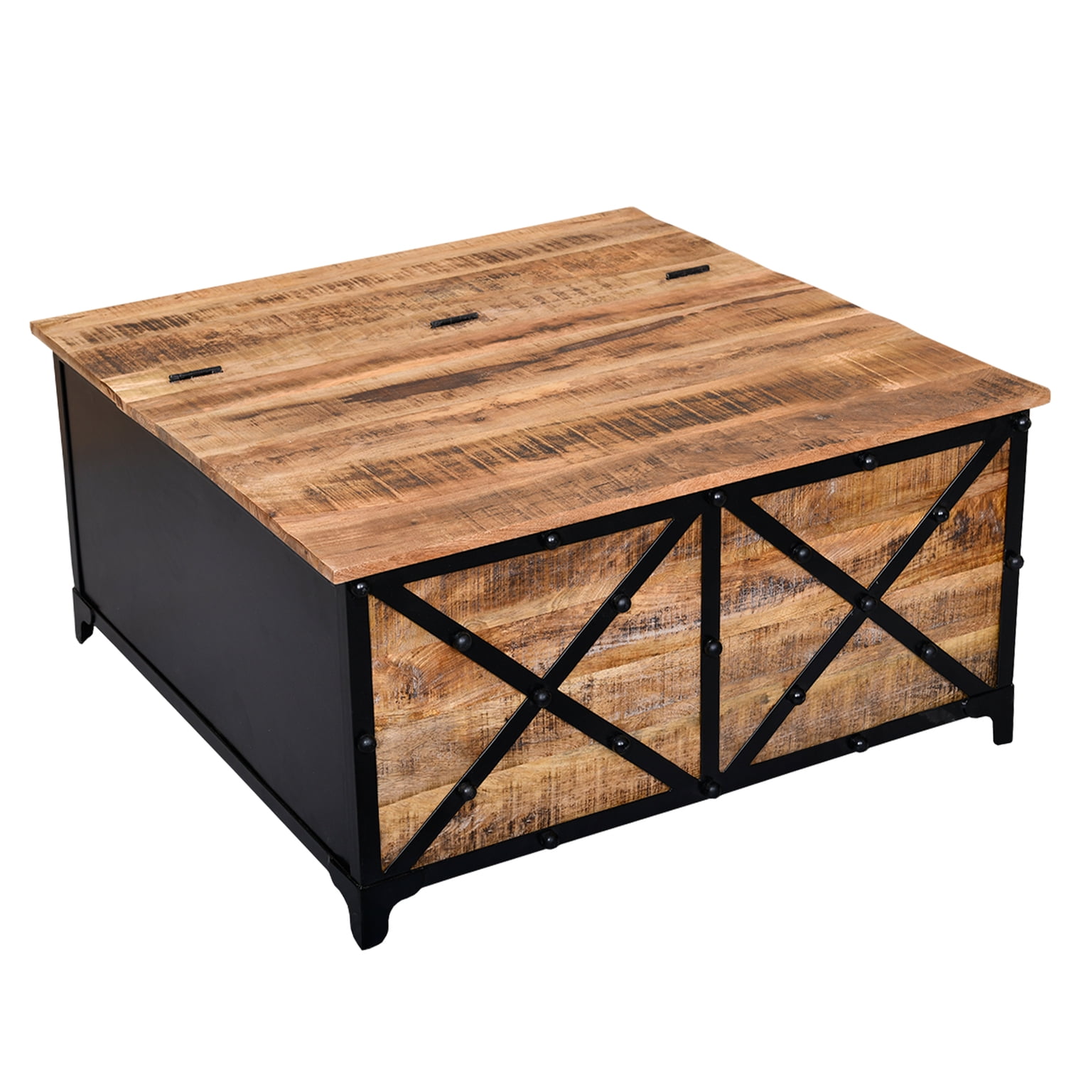 The Urban Port Daz 36 Inch Square Mango Wood Coffee Table with Built In ...