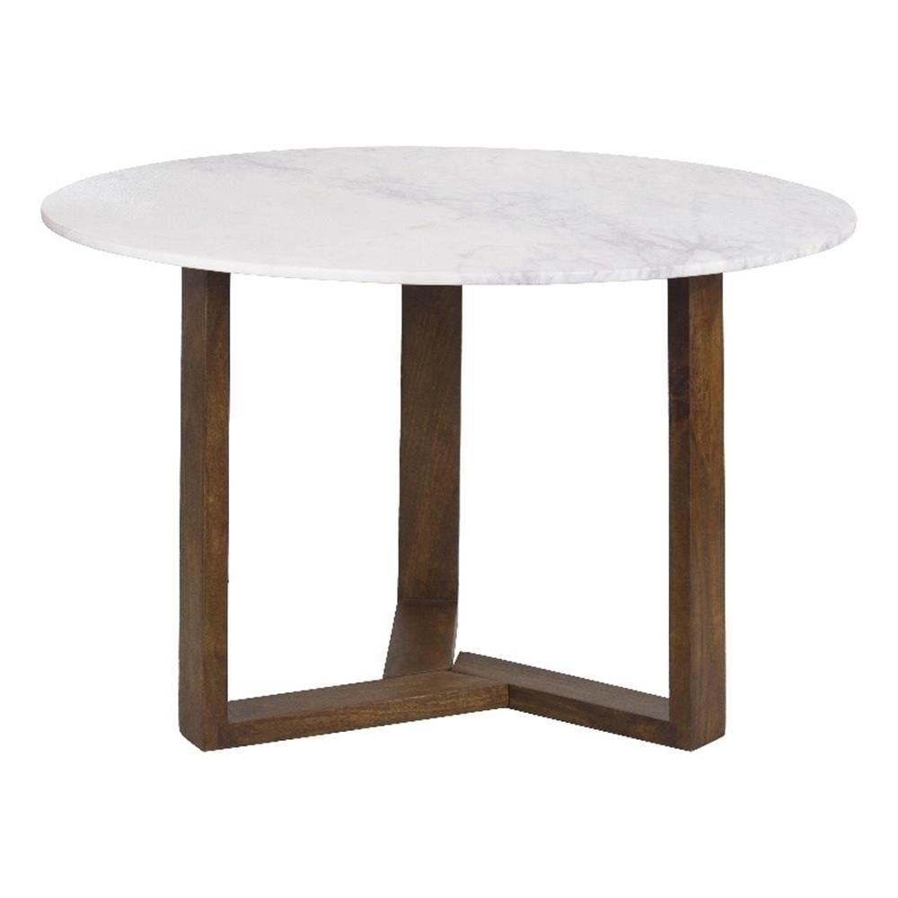 Fina Dining Table- 48 Inch Round Genuine Marble Top- Mango Wood 3 Sled ...