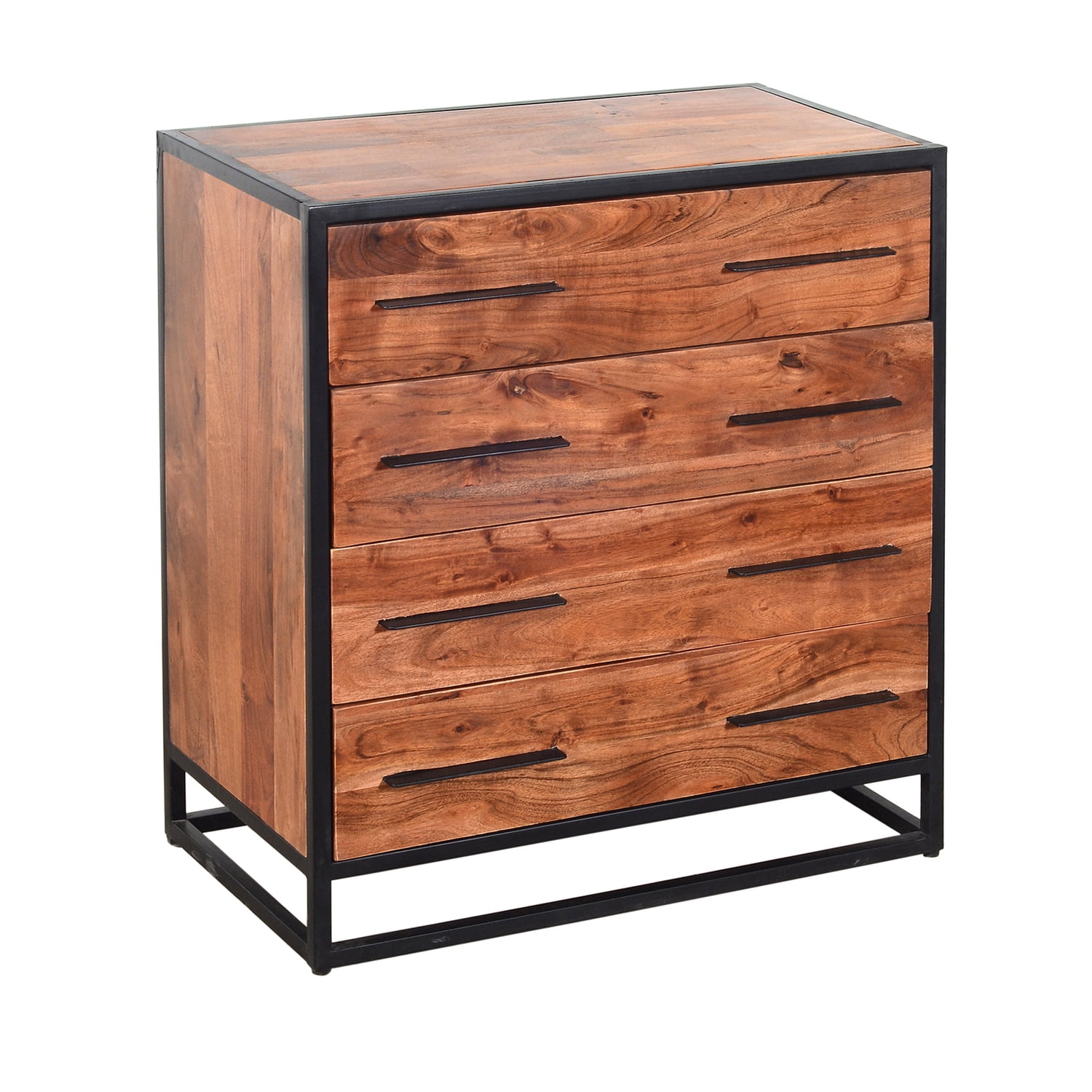 Handmade Dresser with Grain Details and 4 Drawers, Brown and Black ...