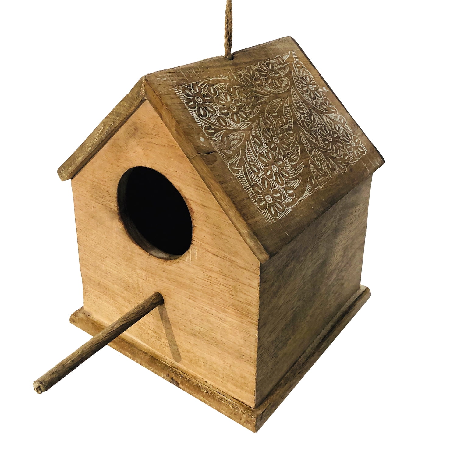 The Urban Port Hut Shape Decorative Mango Wood Hanging Bird House with ...