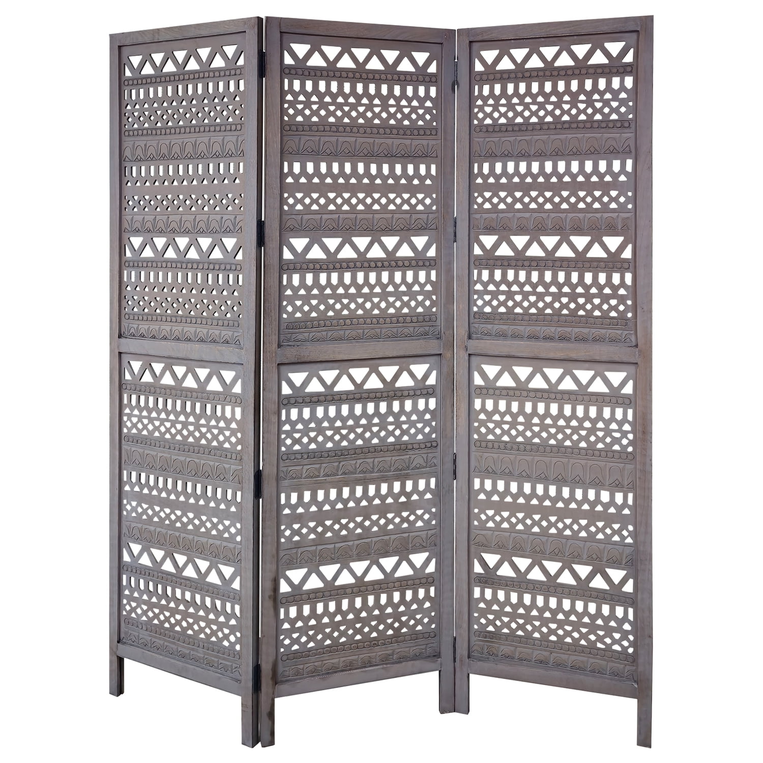 The Urban Port Karma 3 Panel Folding Room Divider Screen, Antique Gray ...