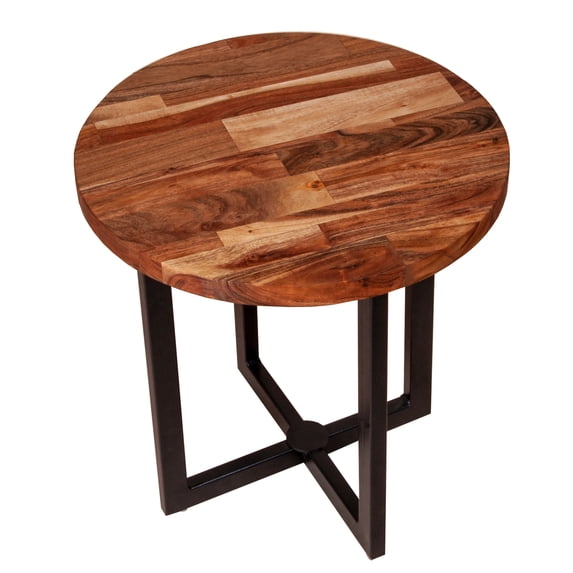 The Urban Port Peter 18 Inch Round End Side Table, Solid Acacia Wood ...