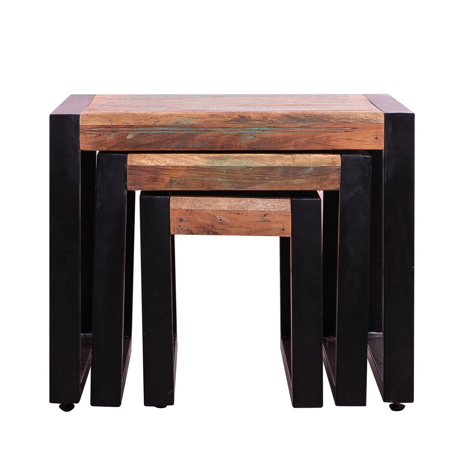 The Urban Port Rectangular Reclaimed Wood Nesting Side Table with Metal ...