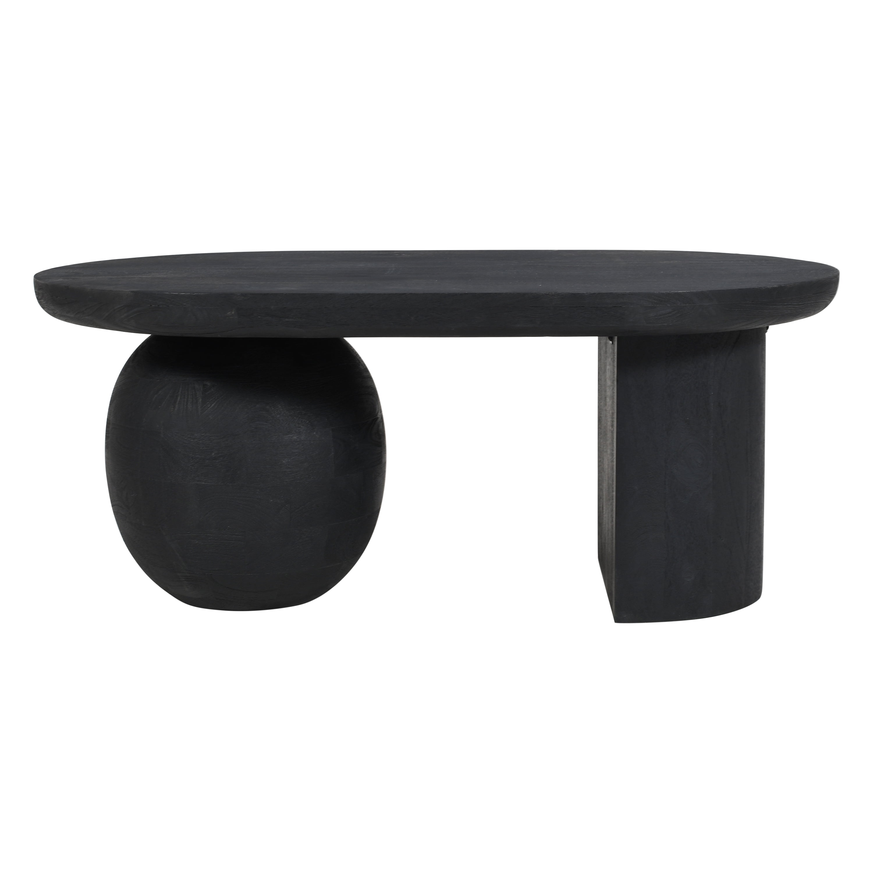 Uri 38 Inch Oval Coffee Table, Mango Wood Full and Half Spherical Leg ...