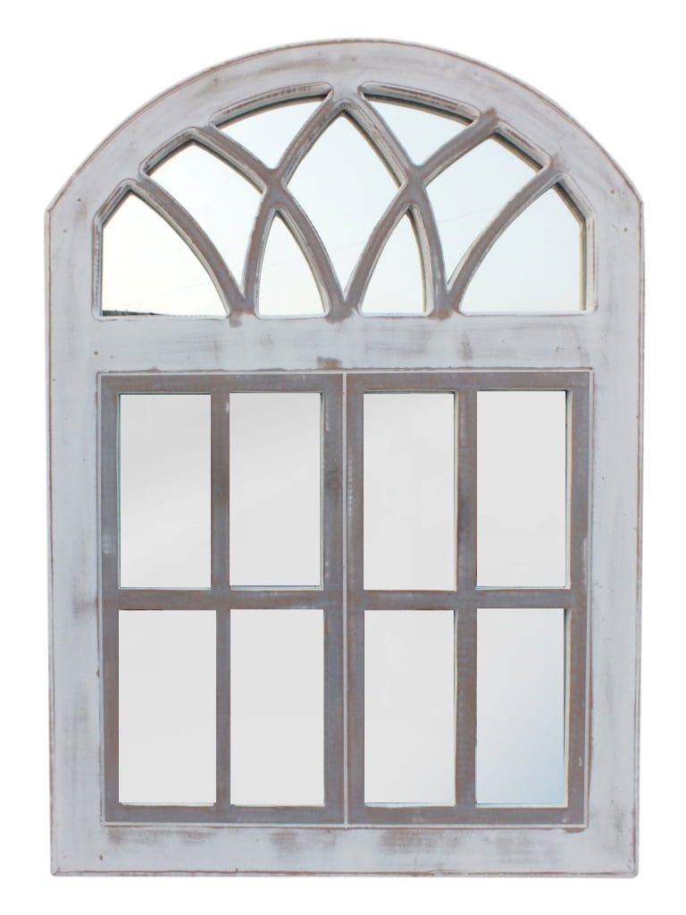 Arched Wooden Framed Window Wall Panel with Inserted Mirror, Distressed ...