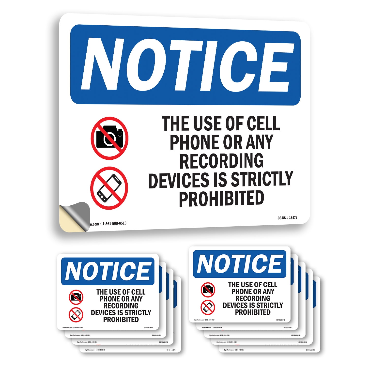 The Use Of Cell Phones Or Any With Symbol OSHA Notice Vinyl Decal Label ...