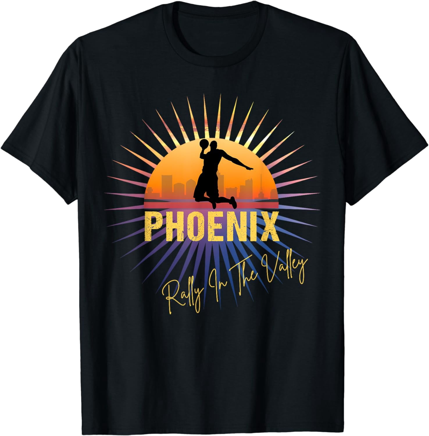 The Valley Oop Phoenix Basketball Retro Sunset Rally Tee T-Shirt ...