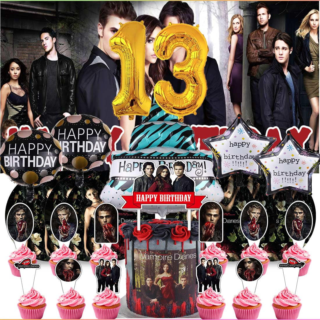The Vampire Diaries 13th Tableware Balloons Cake Toppers Backdrop ...