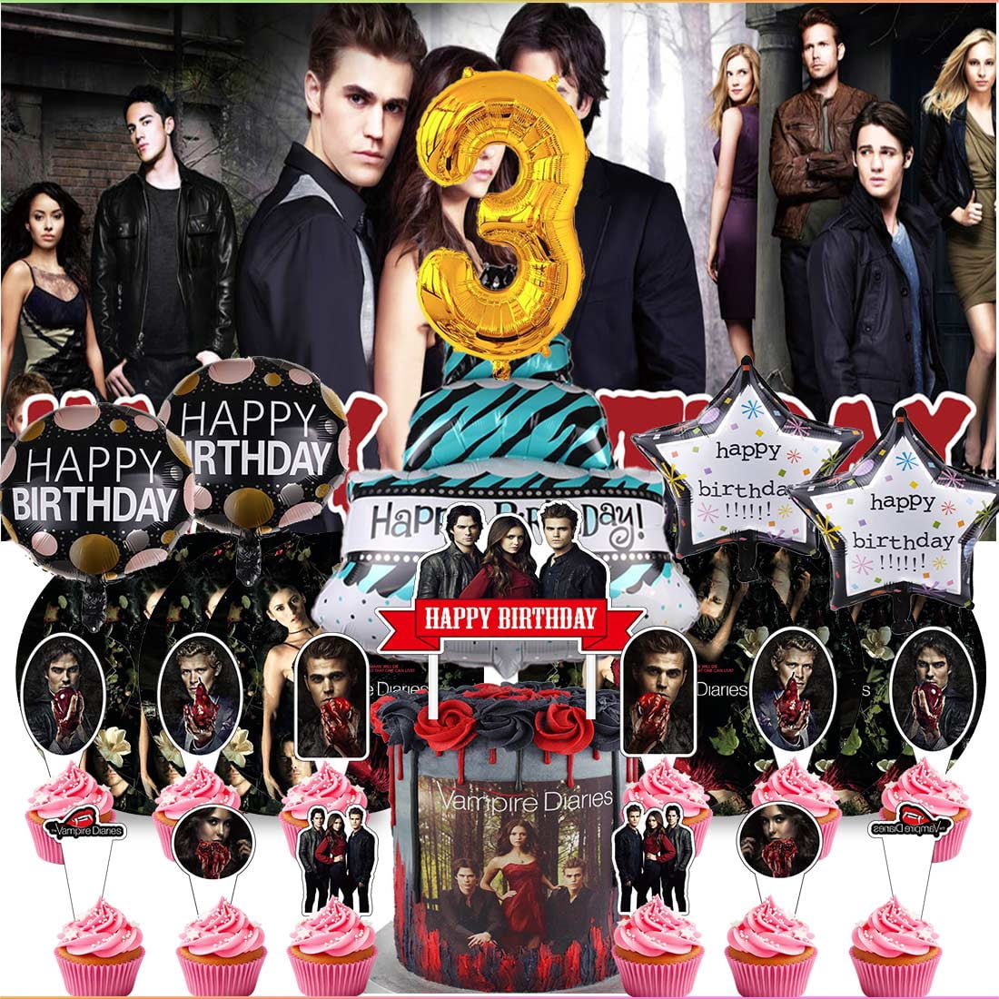 The Vampire Diaries 3rd Tableware Balloons Cake Toppers Backdrop Banner ...
