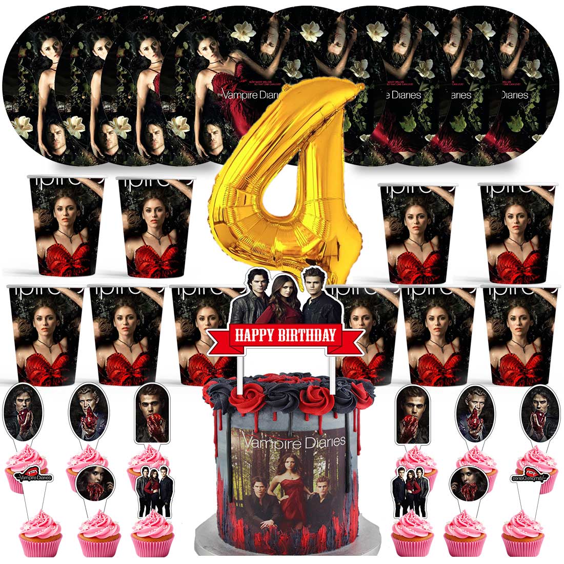 The Vampire Diaries Birthday 4th Cups Party Supplies Plates Fans ...