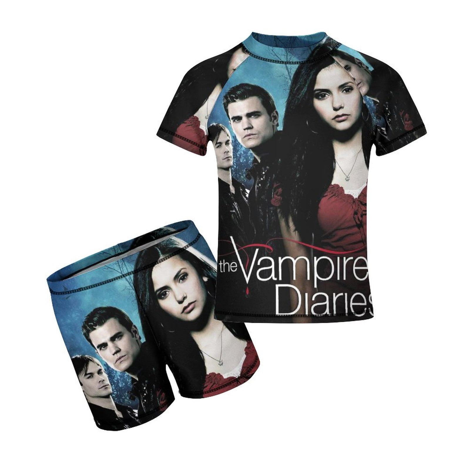 The Vampire Diaries Boys 2-Piece Swimsuit Set, Short Sleeve Rash Guard ...
