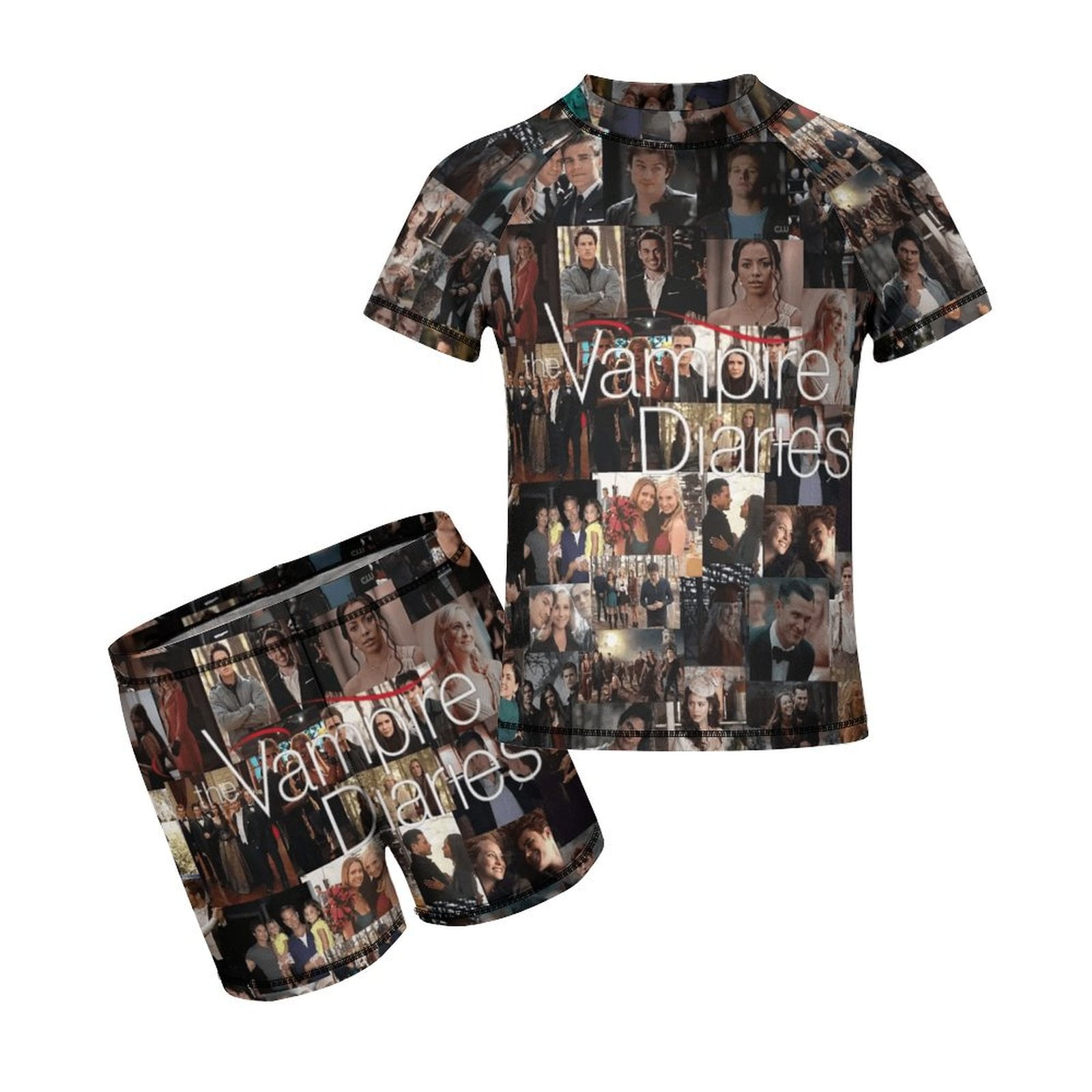 The Vampire Diaries Boys 2-Piece Swimsuit Set, Short Sleeve Rash Guard ...