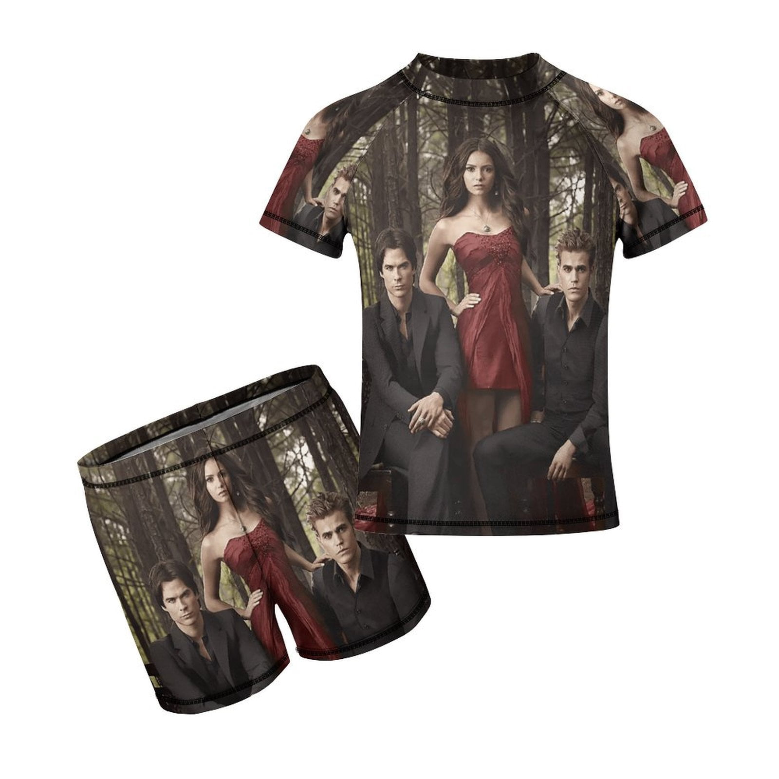 The Vampire Diaries Boys 2-Piece Swimsuit Set, Short Sleeve Rash Guard ...