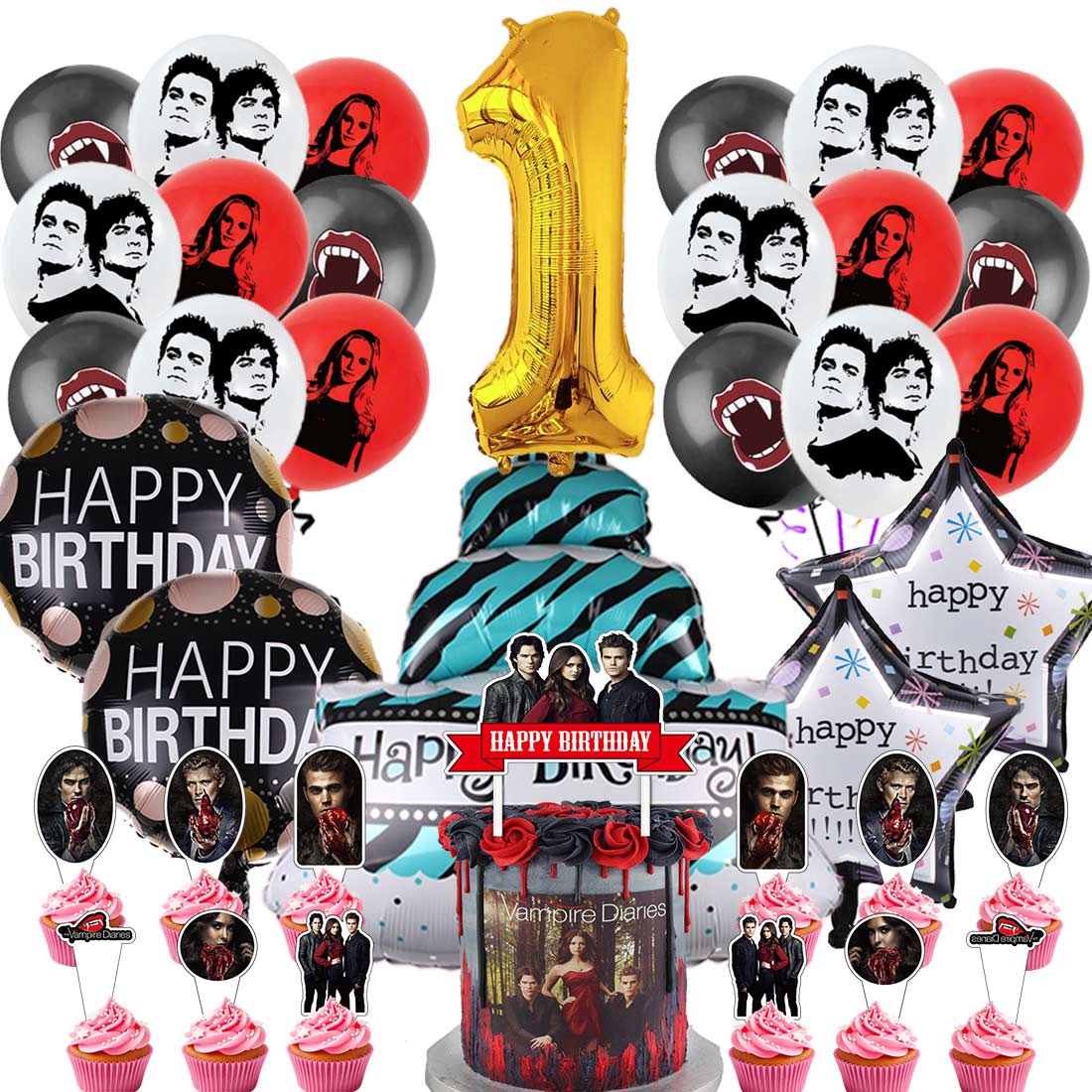 The Vampire Diaries Party Supplies 1st Decor Kit Balloons Birthday Cake ...